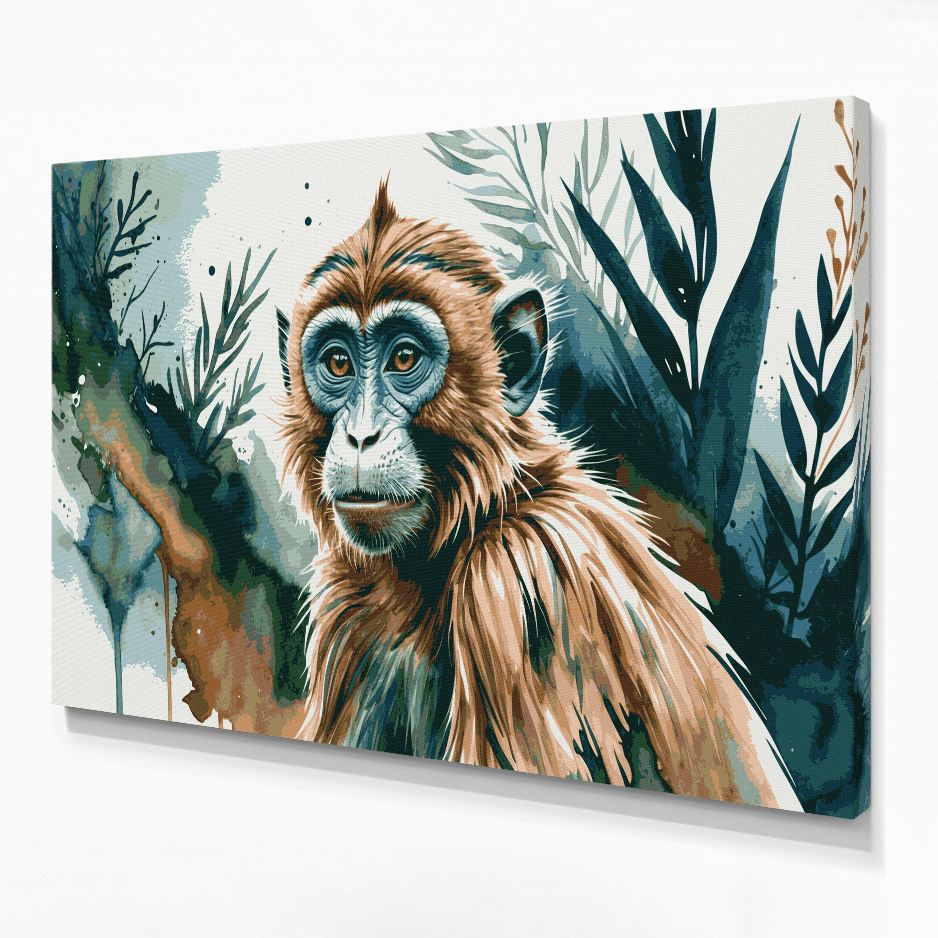 Red Barrel Studio® Wildlife Vervet Monkey White Canvas Wall Art | Wayfair