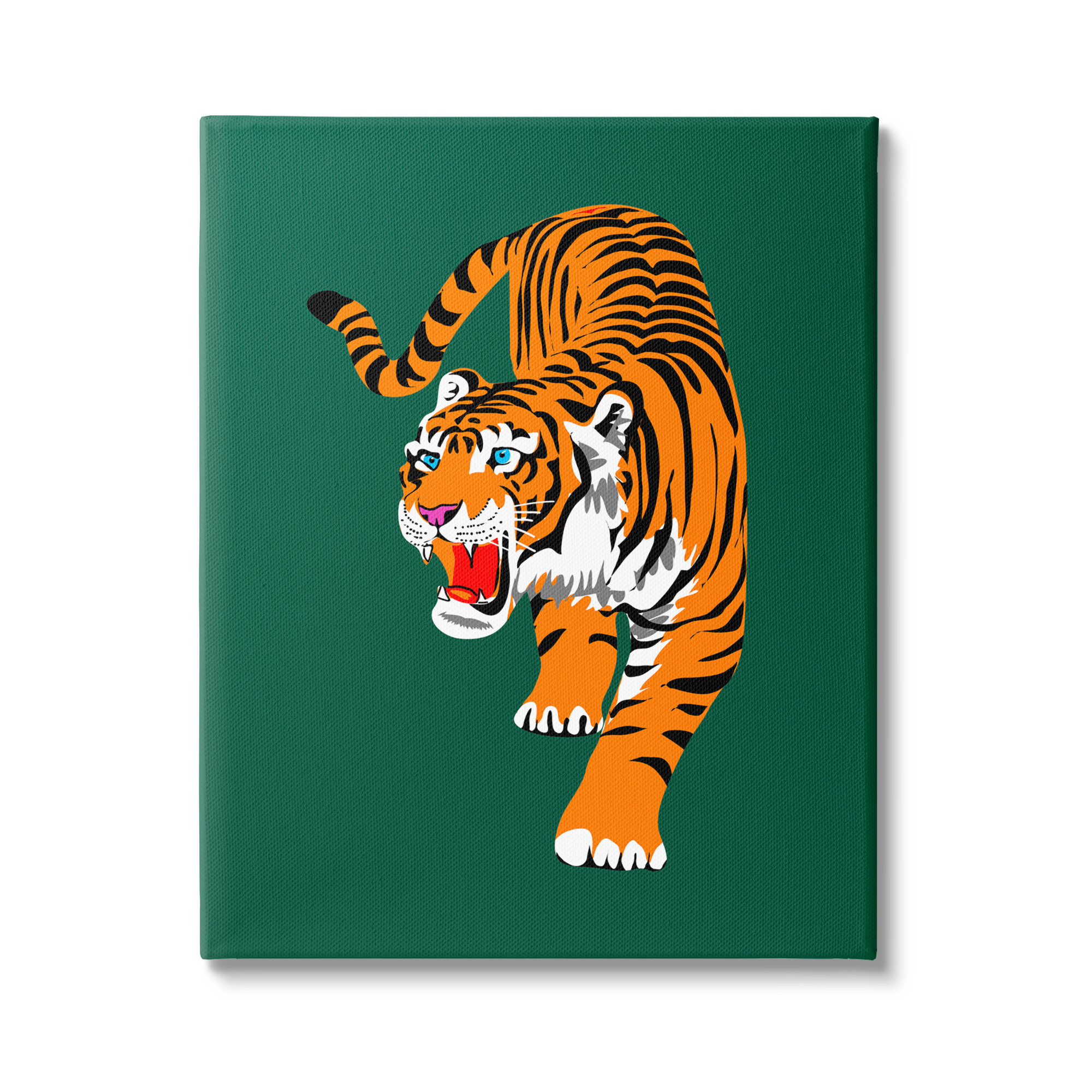Ebern Designs Roaring Tiger on Green Canvas Wall Art by lulusimonSTUDIO ...