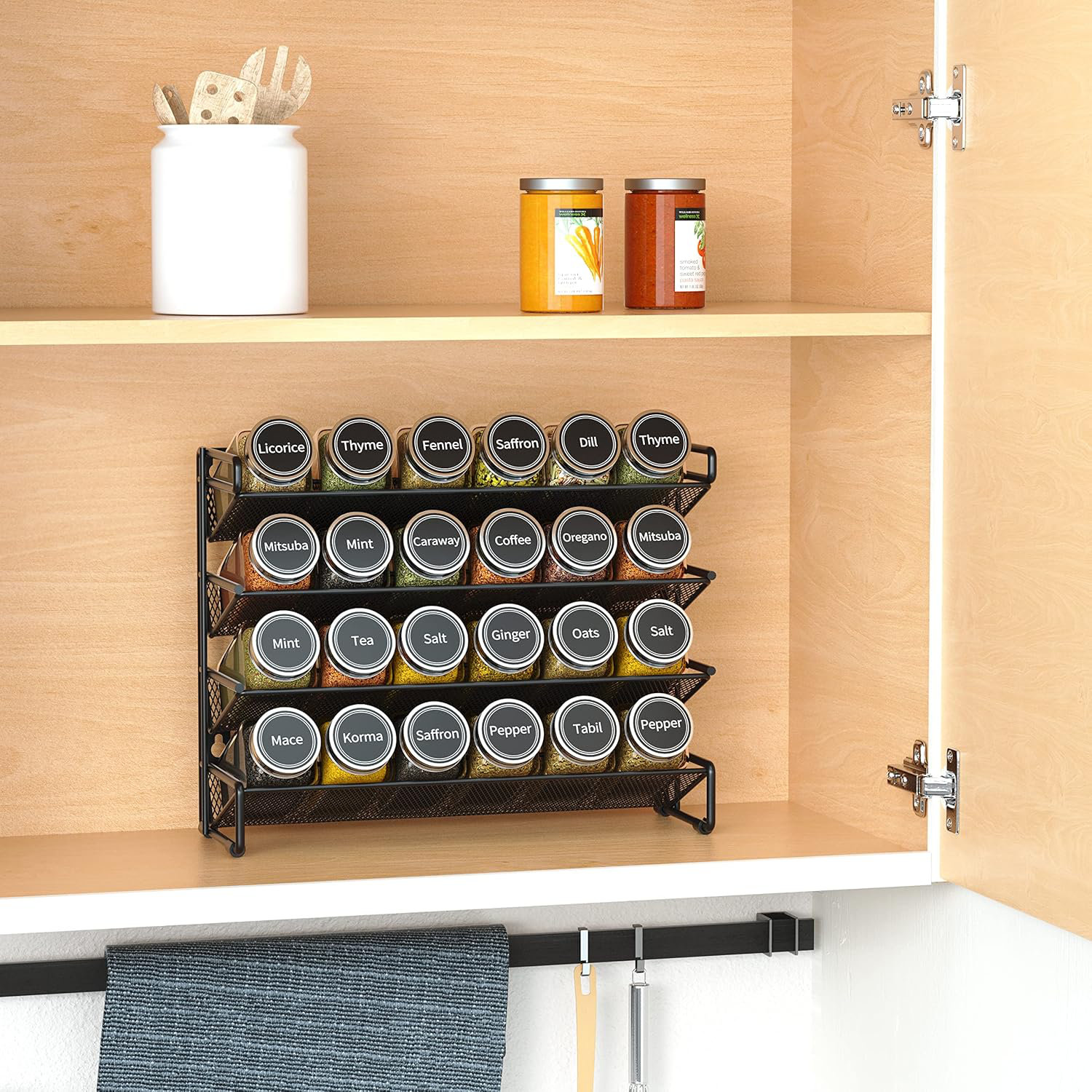 Mint Pantry® Spice Rack Organizer With 24 Spice Jars, 386 Spice Labels ...