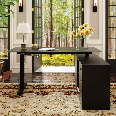 Inbox Zero Markay Height Adjustable L-Shaped Executive Desk with Built ...