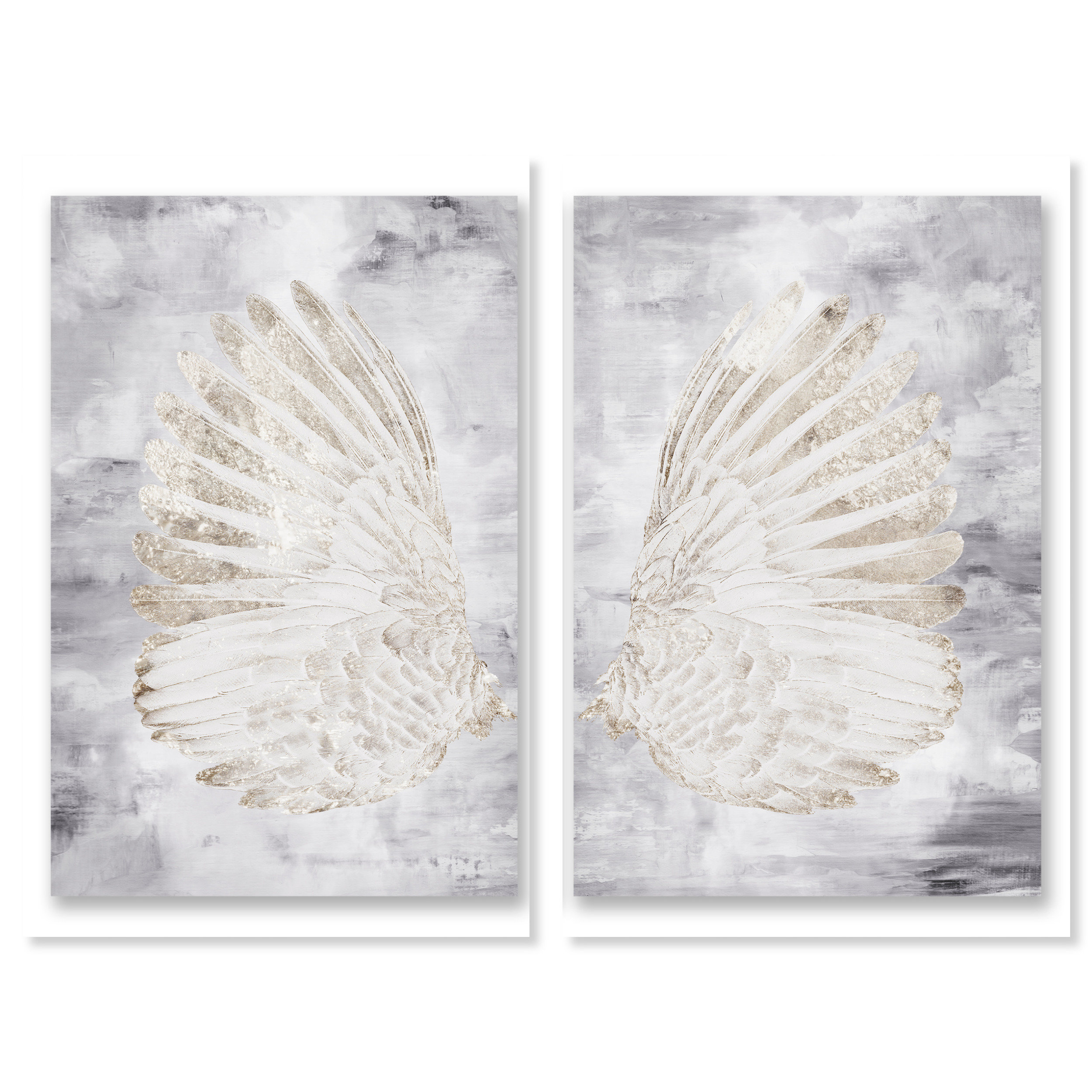 Oliver Gal Prints My Amethyst Angel Wings Diptych, Glam Silver Feathers ...