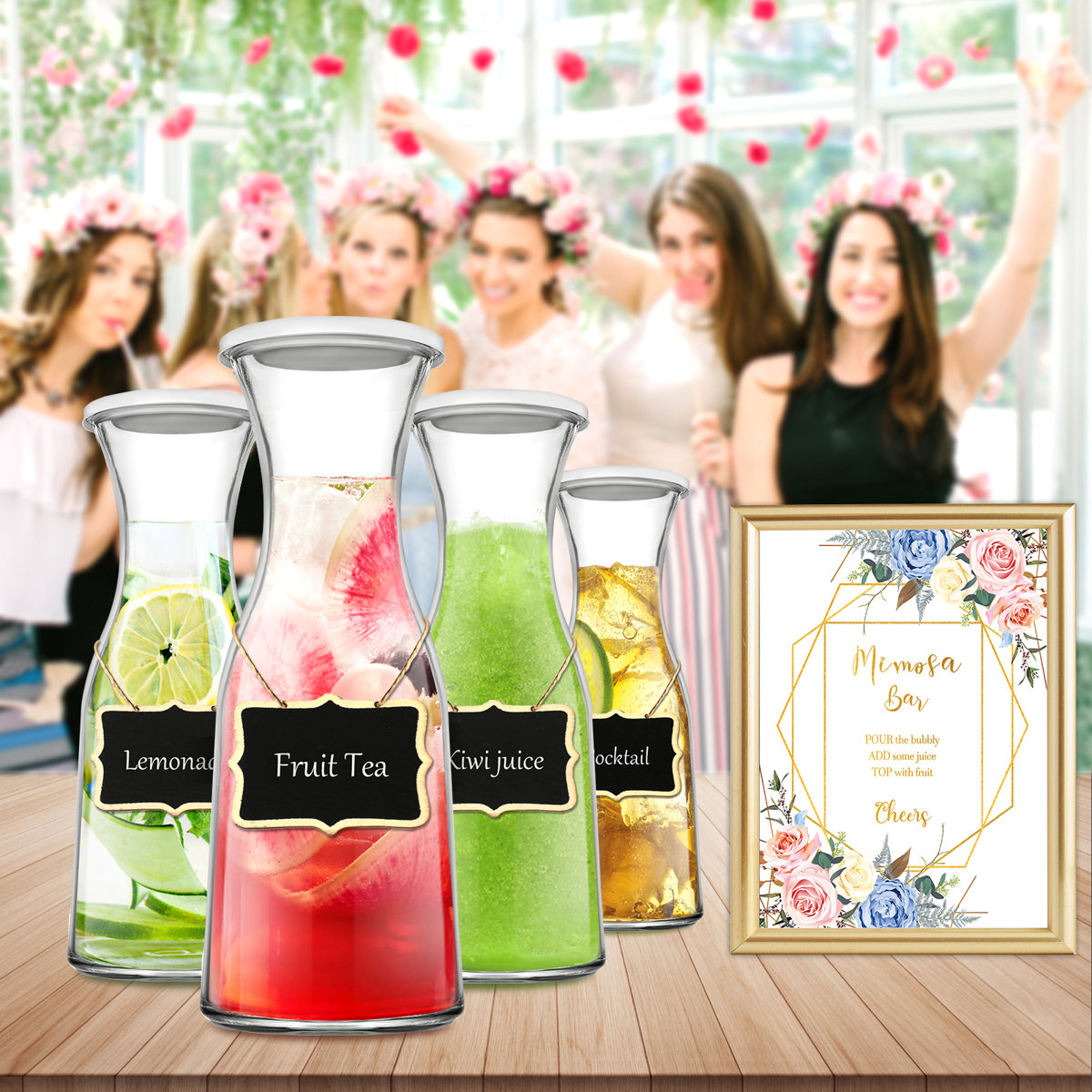 Winston Porter Juice Glass Carafe with lids 4pc Mimosa Bar, 1L Juice ...