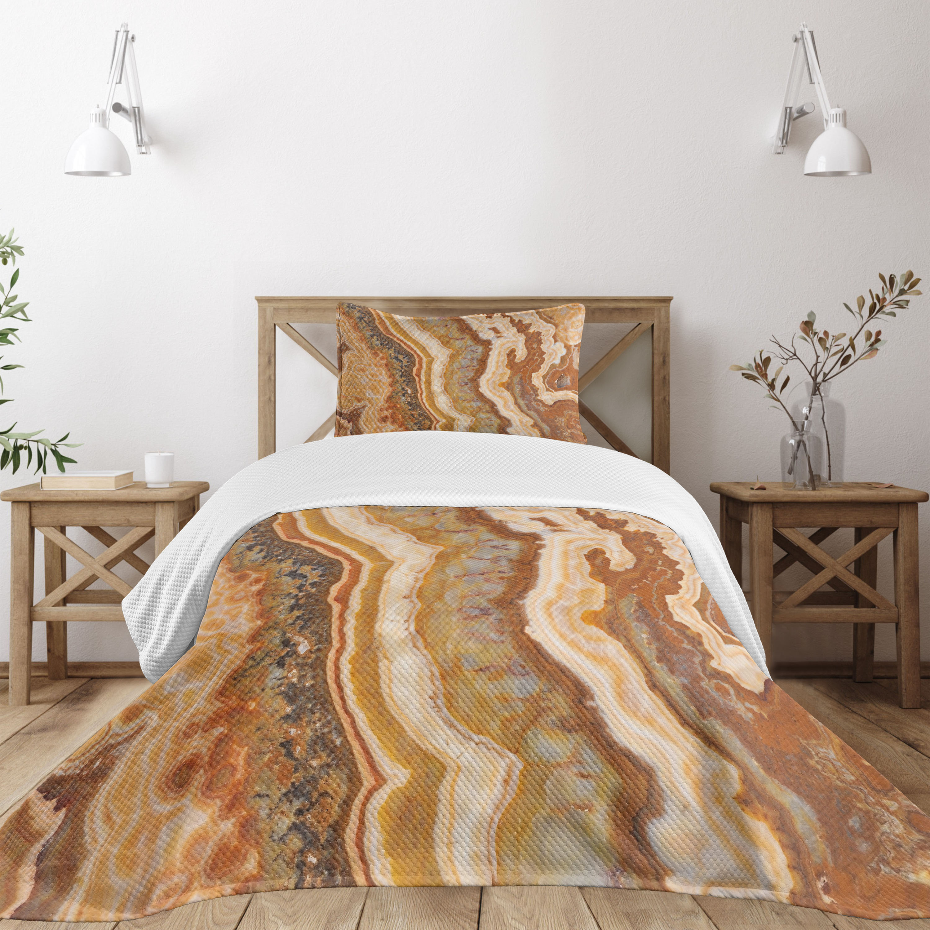 Ambesonne Marble Print Bedspread Set Watercolor Mineral Multicolor ...