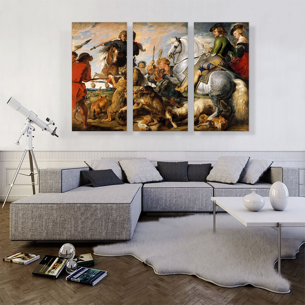 ARTCANVAS The Wolf and Fox Hunt by Peter Paul Rubens - 3 Piece Wrapped ...