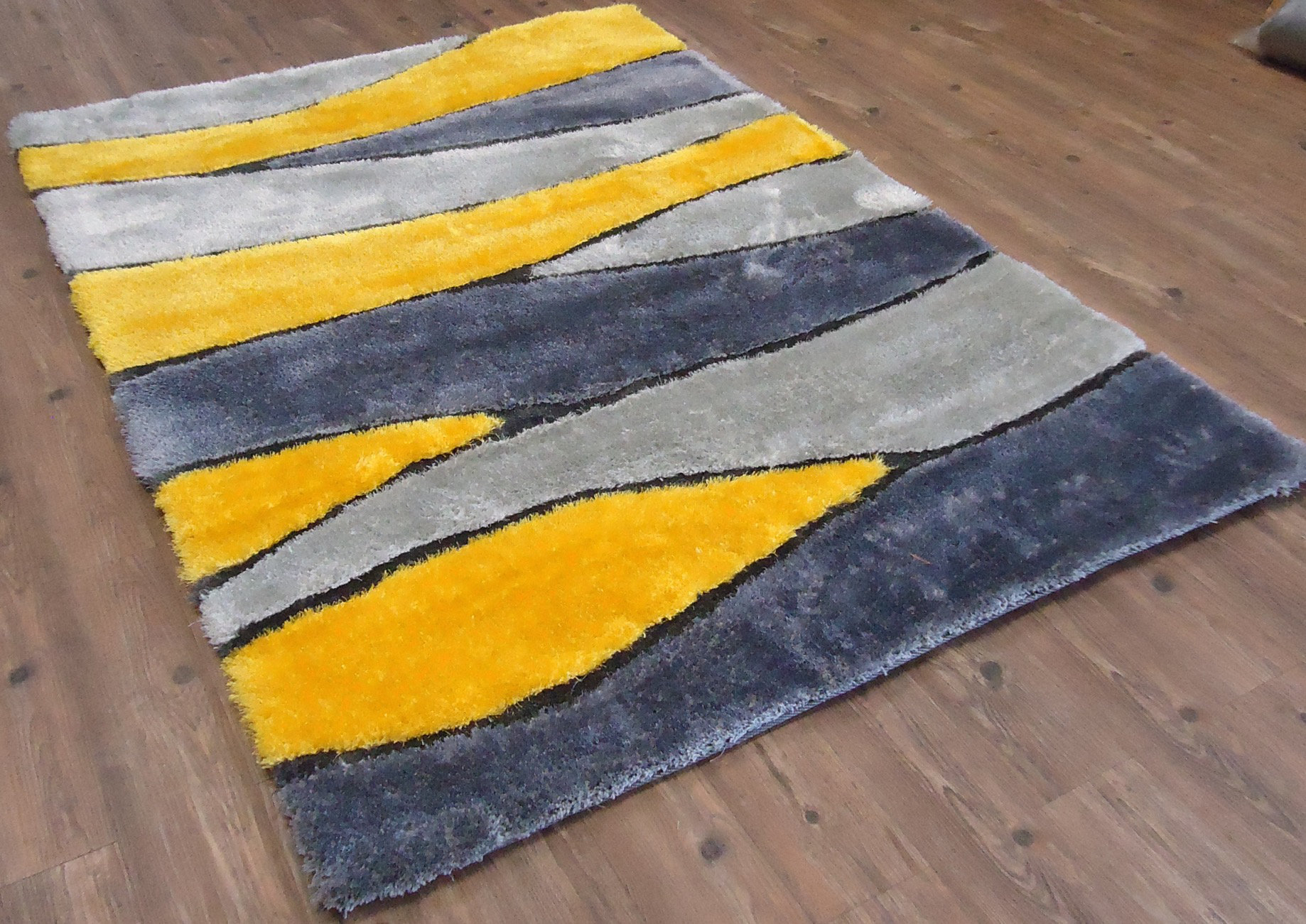 Ebern Designs Tollison Hand-Tufted Shag Gray/Yellow Area Rug | Wayfair