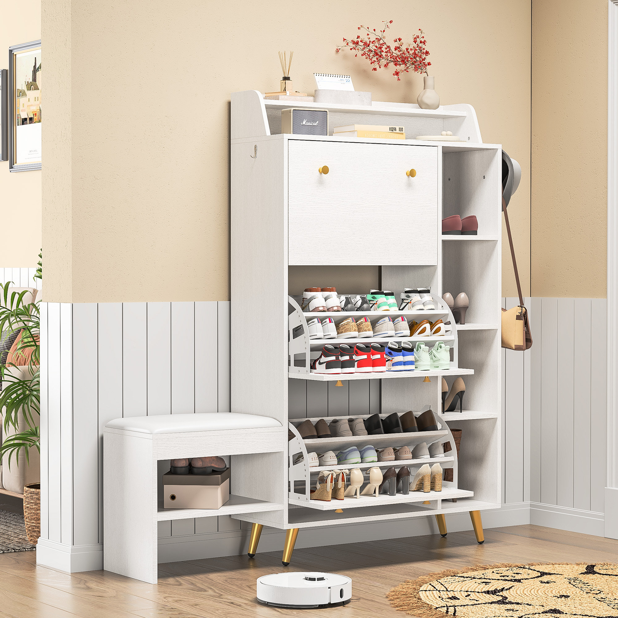 Corrigan Studio 3 Flip Shoe Cabinet Storage For Entryway With Shoe ...