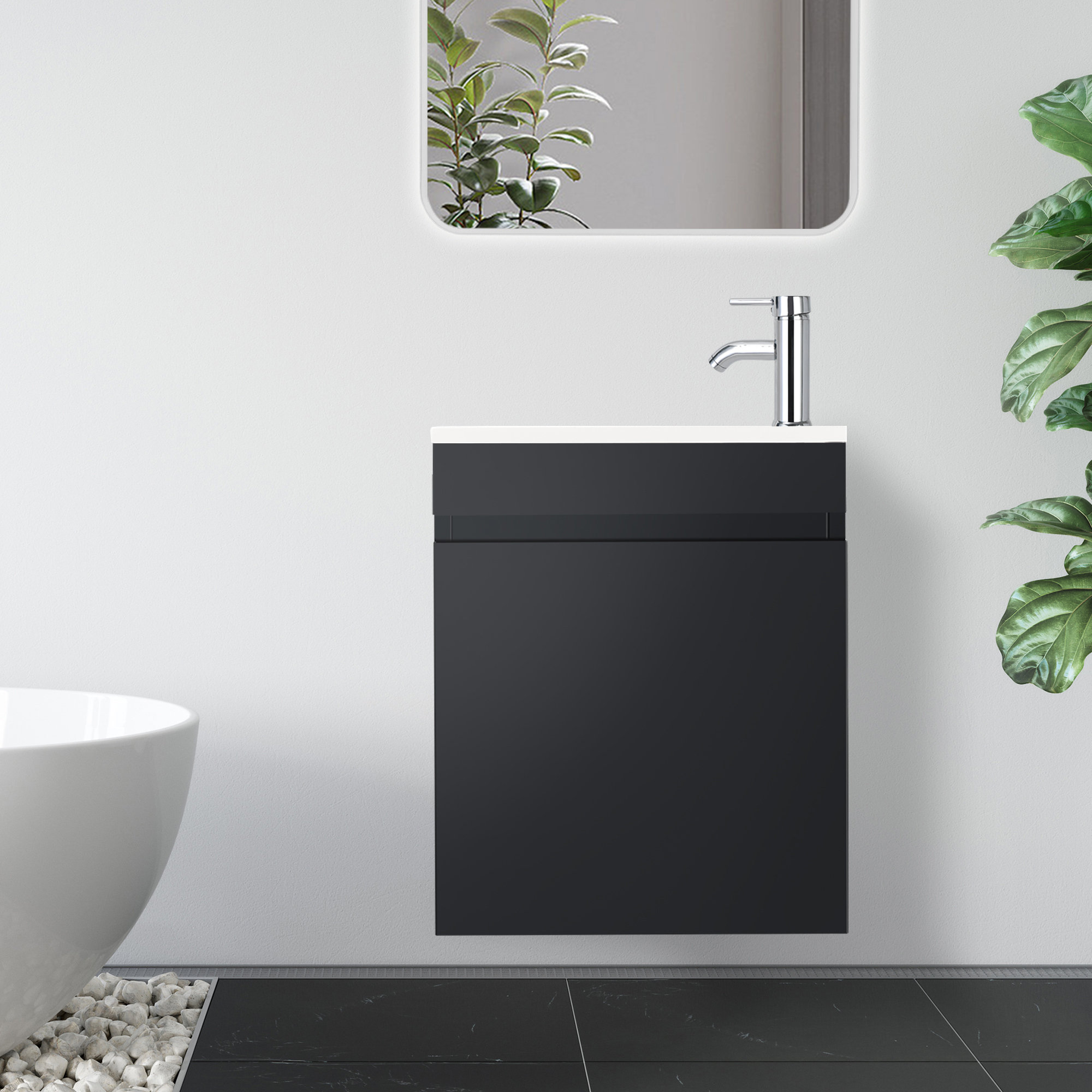 AHB Ensemble de meuble-lavabo mural 16 po avec lavabo et évier 16 po ...