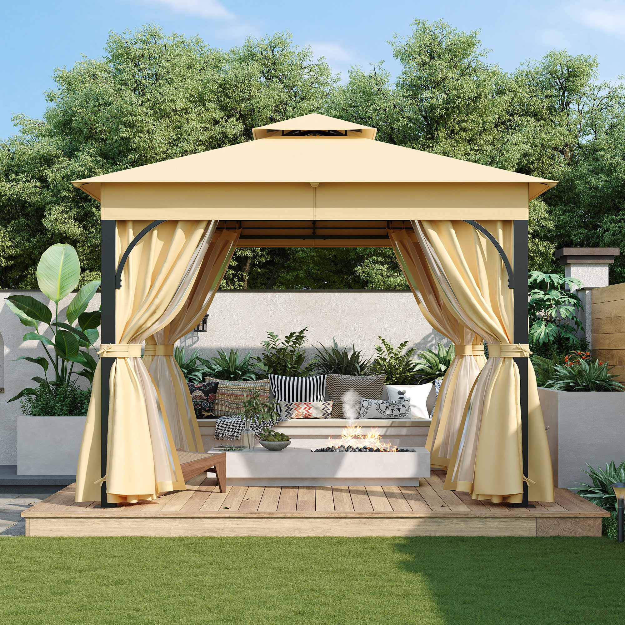 CHENGGUHENGXIN Outdoor Gazebo Tent with Double Roofs, Patio Gazebo with ...