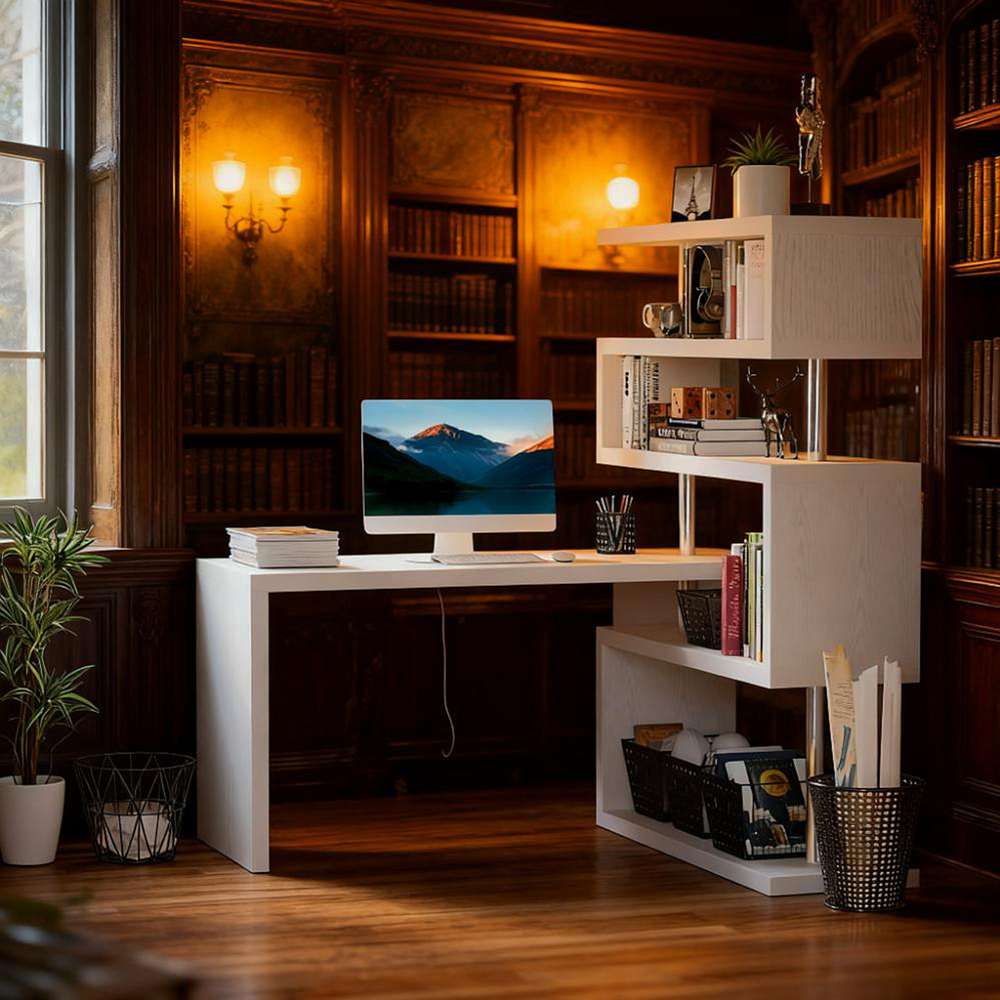 Brayden Studio® L Shaped Desk Rotating Writing Table Corner Desk With ...