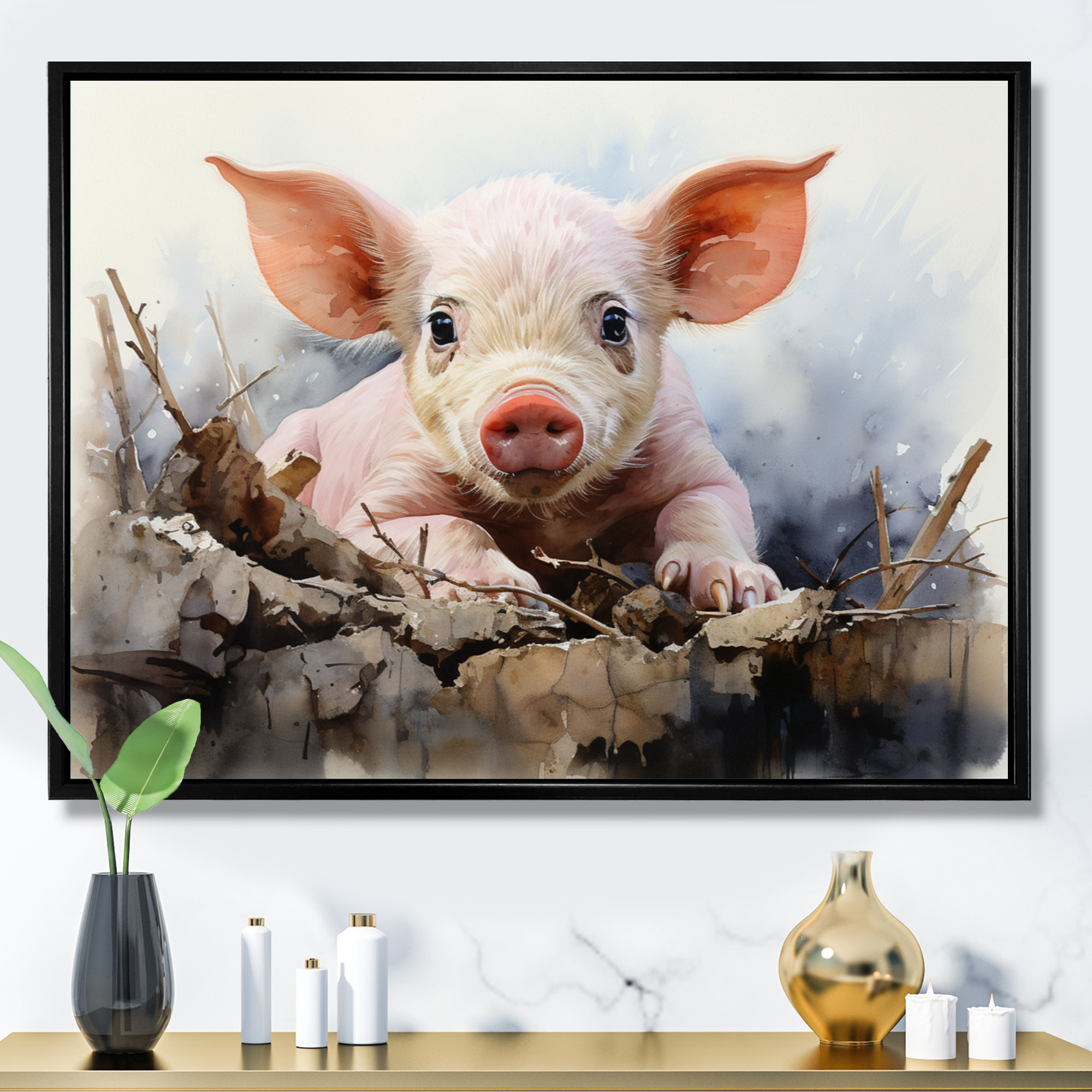 August Grove® Pig Joyful Oinker Framed On Canvas Print | Wayfair