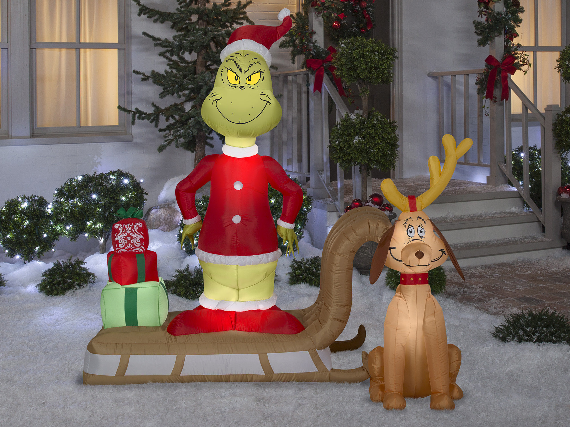 Gemmy Industries 6 Foot Dr. Seuss The Grinch Sleigh Scene Light Up ...