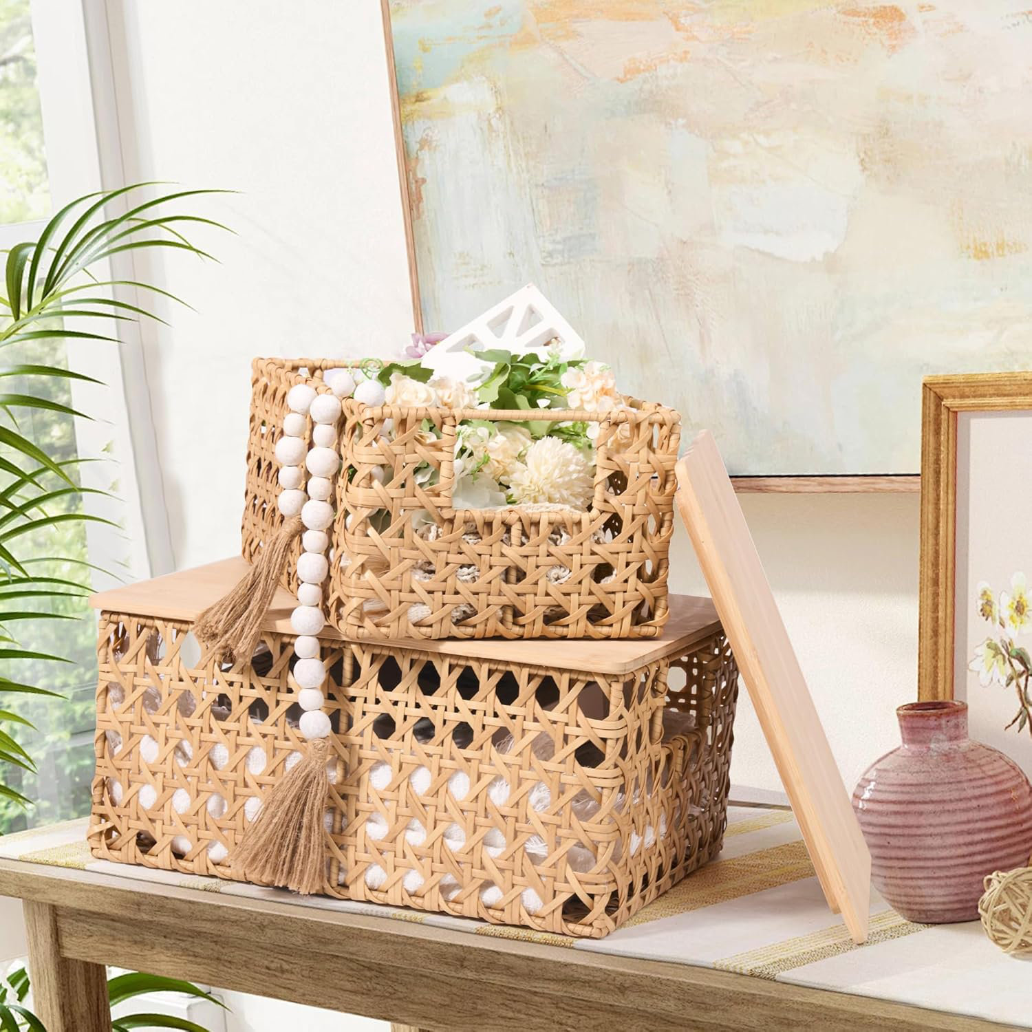 Bayou Breeze Large Wicker Storage Baskets With Lids,Set Of 2 ...