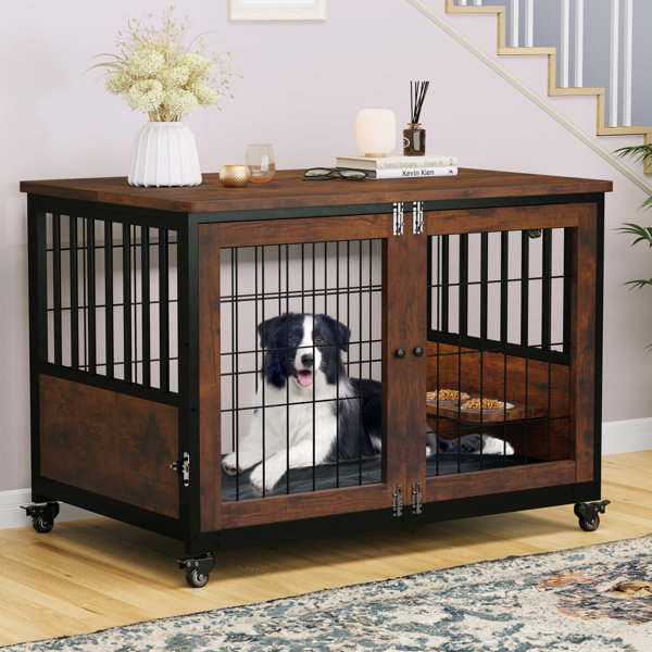 Archie & Oscar™ Archie & Oscar Dog Crate Furniture with Wheels, Feeding ...