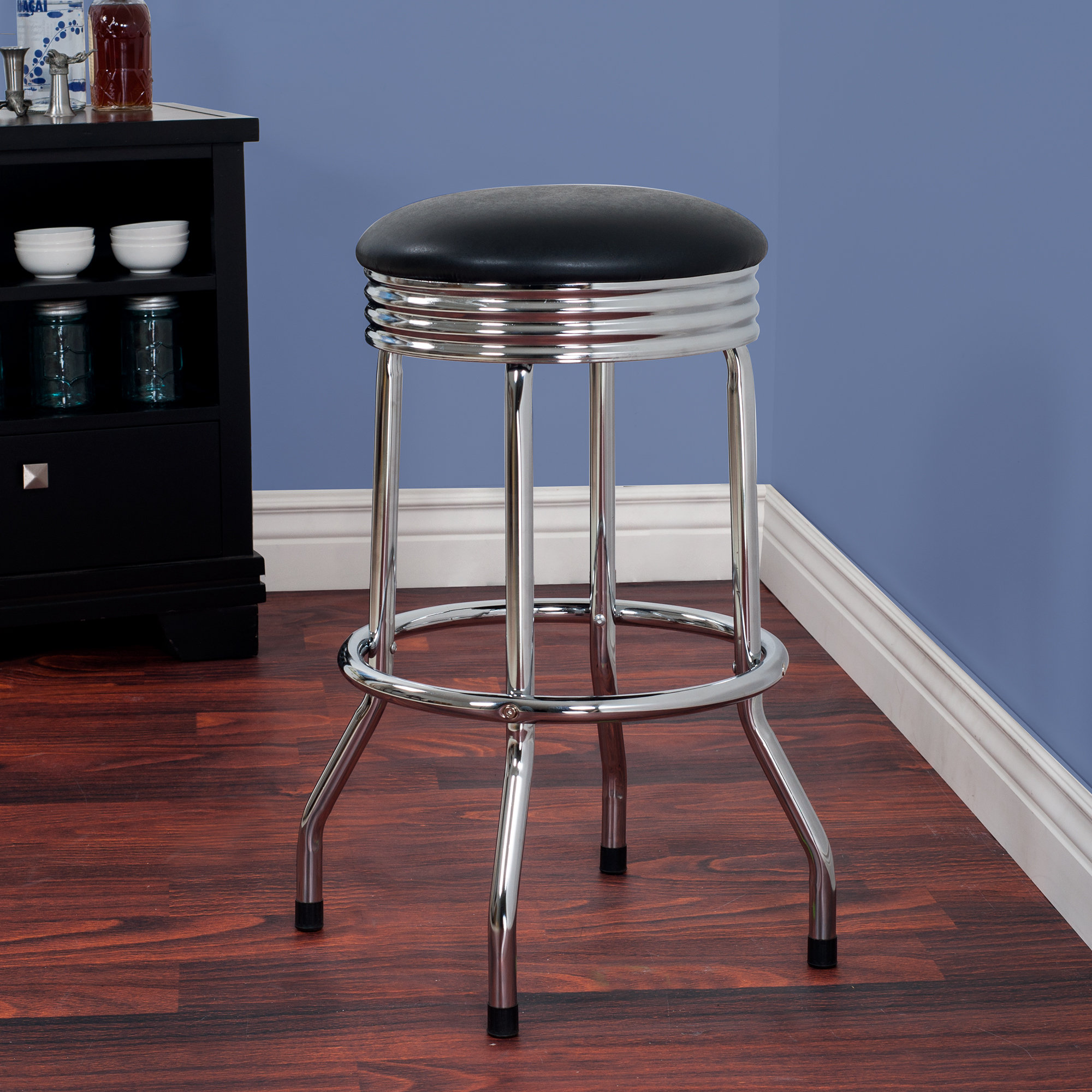 Latitude Run® Retro Ribbed Swivel Bar Stool - Chrome - Wayfair Canada