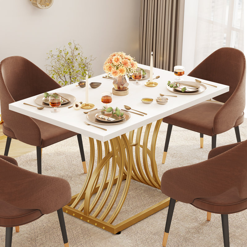 Everly Quinn Haman Rectangular Metal Base Dining Table | Wayfair