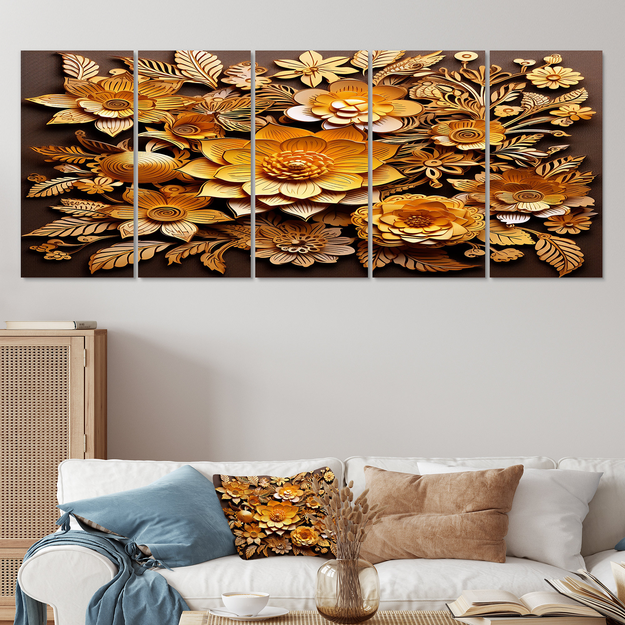 Bungalow Rose Orange And Gold Ornamental Lotus Flower - Modern Floral ...