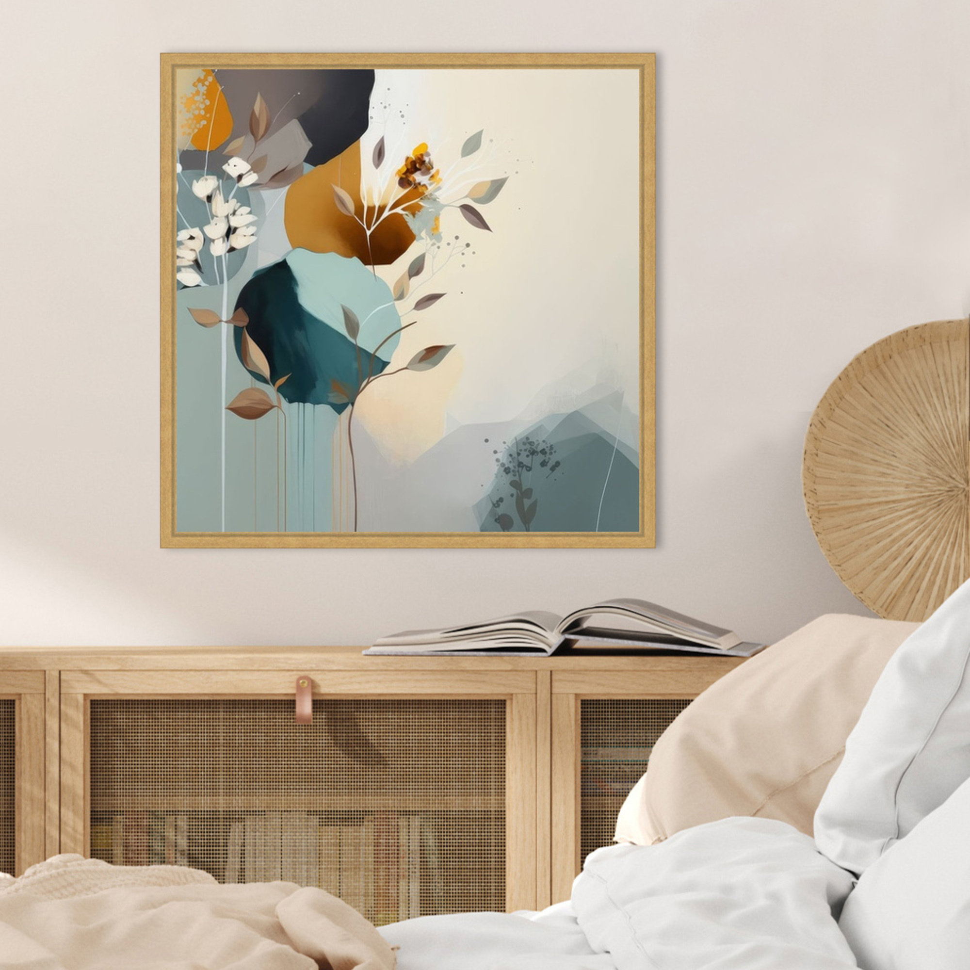 Ebern Designs Abstraction Aqua Blooms IV by Wrenn Framed Canvas Wall ...