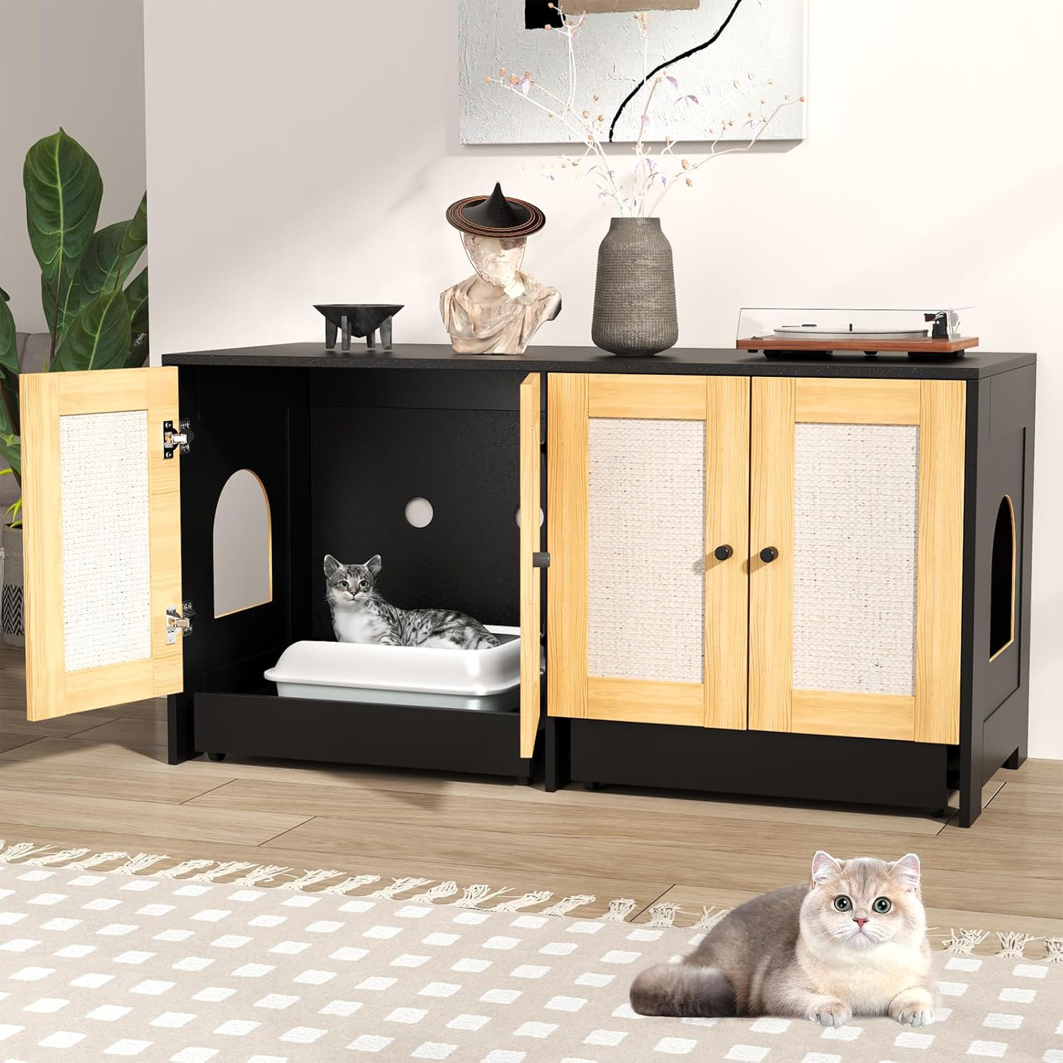 Tucker Murphy Pet™ Litter Box Enclosure For 2 Cats, Double Cat Box ...