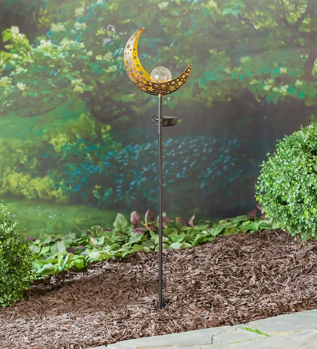 Plow & Hearth Celestial Moon Solar Metal Garden Stake | Wayfair