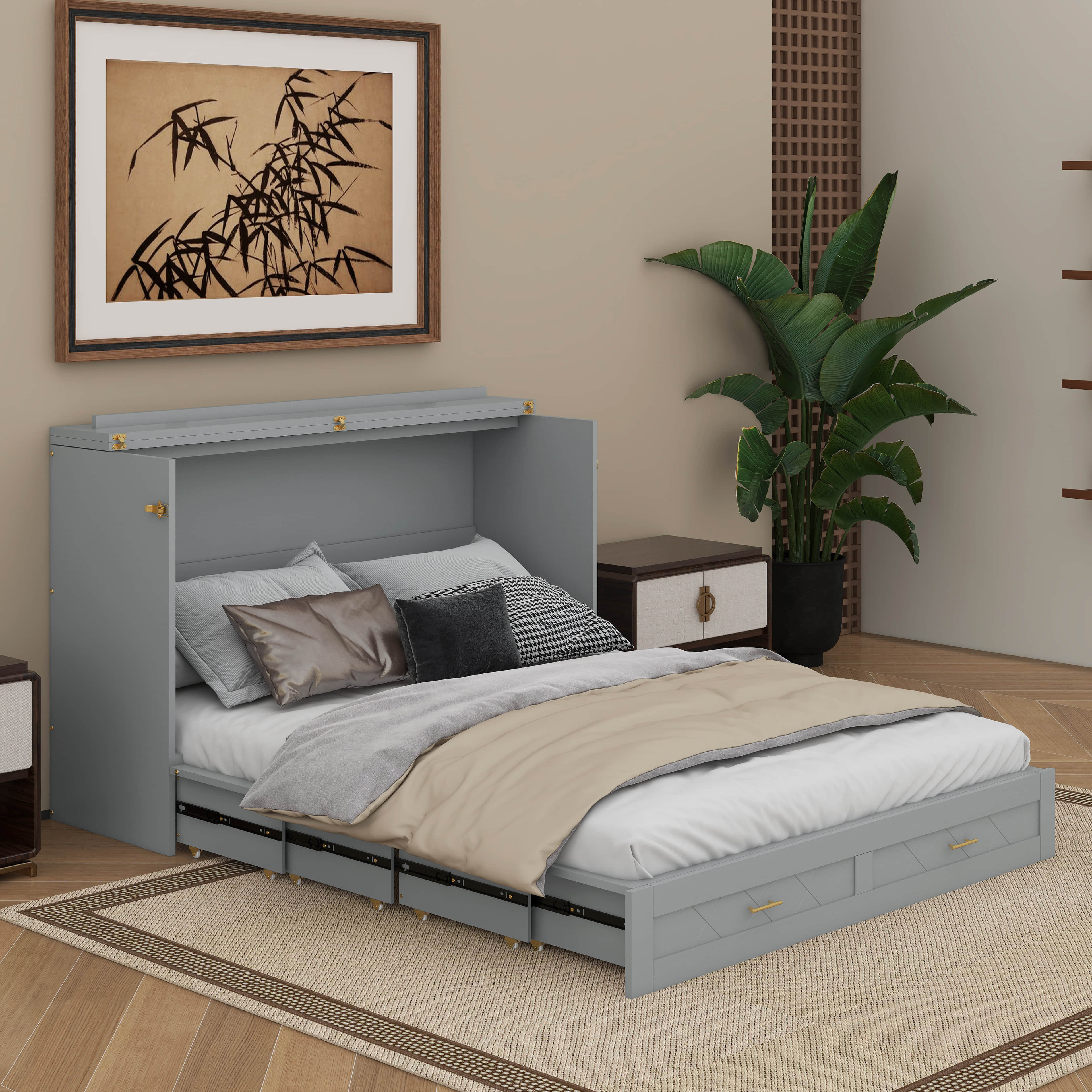 Everly Quinn Murphy Bed Wall Bed With Drawer And A Set Of Sockets & USB ...