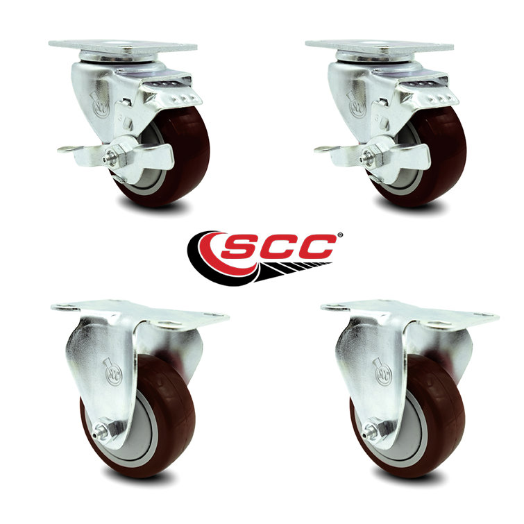 Service Caster 3.5 Inch Polyurethane Swivel Top Plate Caster Set with 2 ...