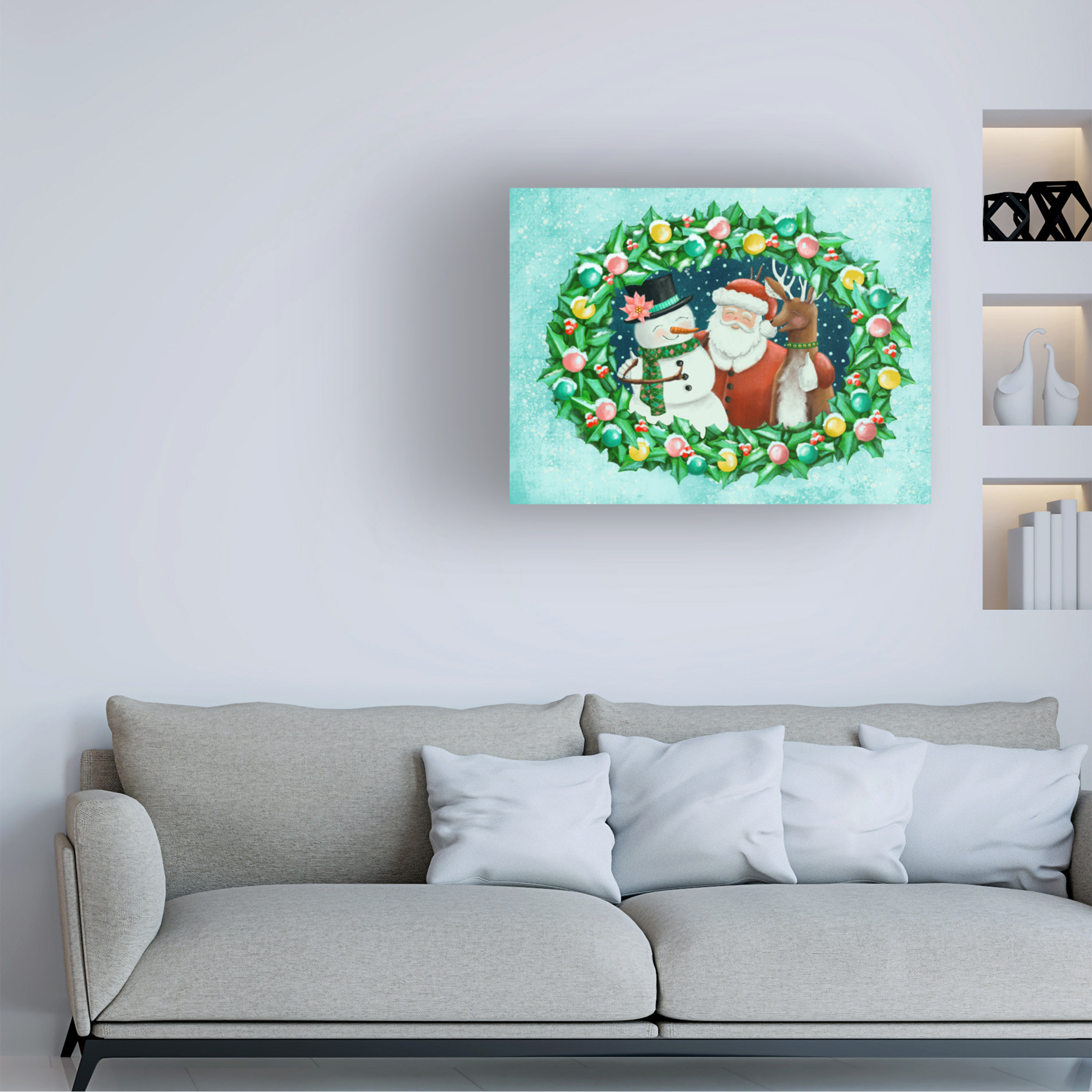 The Holiday Aisle® Christine Rotolo 'Santa Snowman And Reindeer' Canvas ...