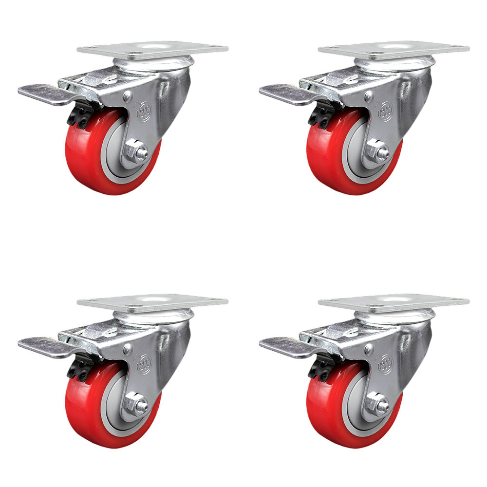 Service Caster 3 Inch Polyurethane Swivel Top Plate Caster Set with ...