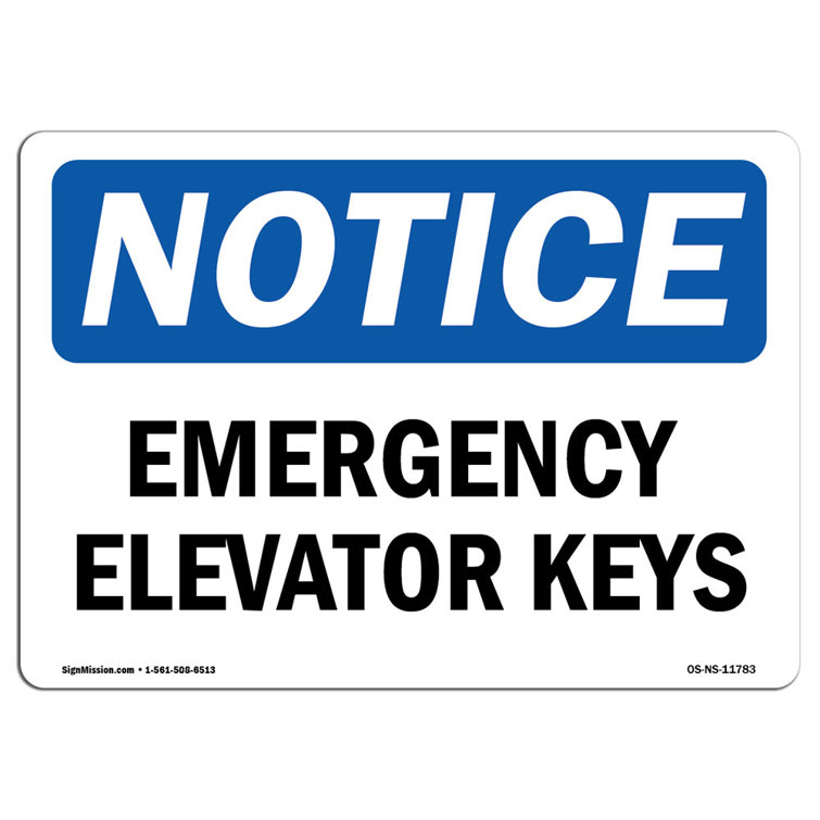SignMission Emergency Elevator Keys Sign | Wayfair