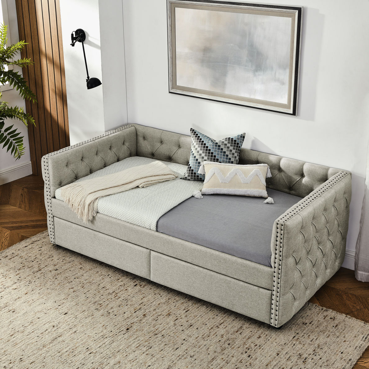 Lark Manor Linen Upholstery Daybed With 2 Drawers - Wayfair Canada