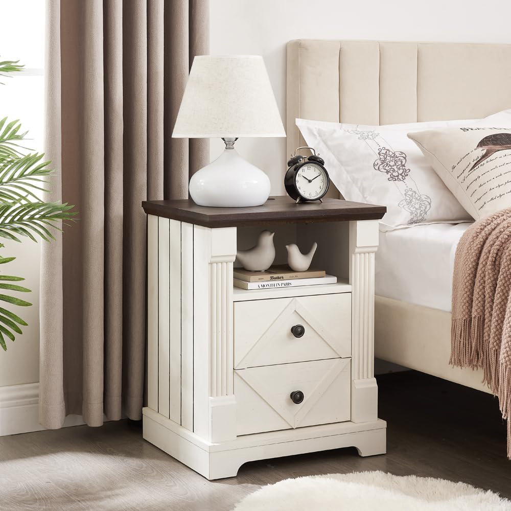 white rustic bedside table