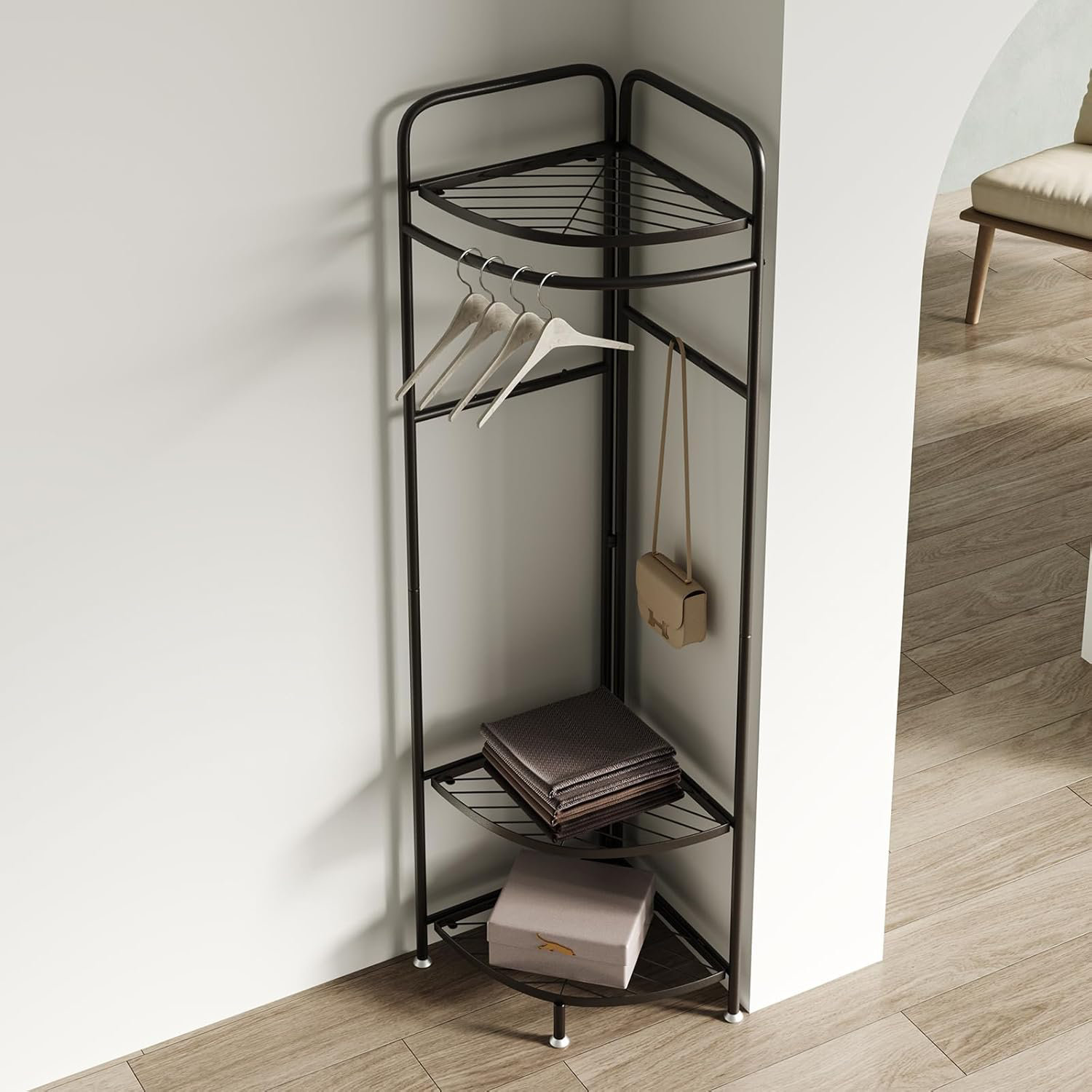 The Twillery Co.® Aquilla Corner Coat Rack,Corner Hall Tree With 6 ...