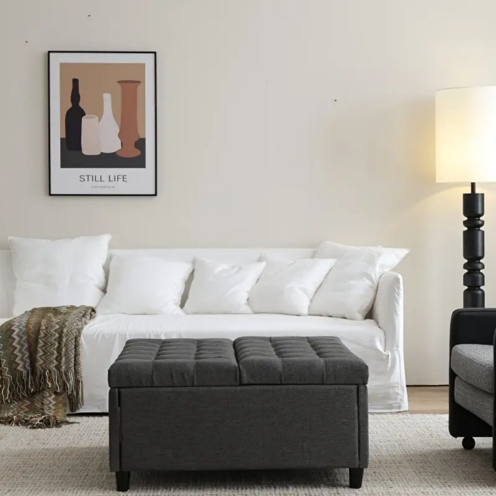 Lark Manor Extra-Large 35.5-Inch Grey Storage Stool With A Lift-Up ...