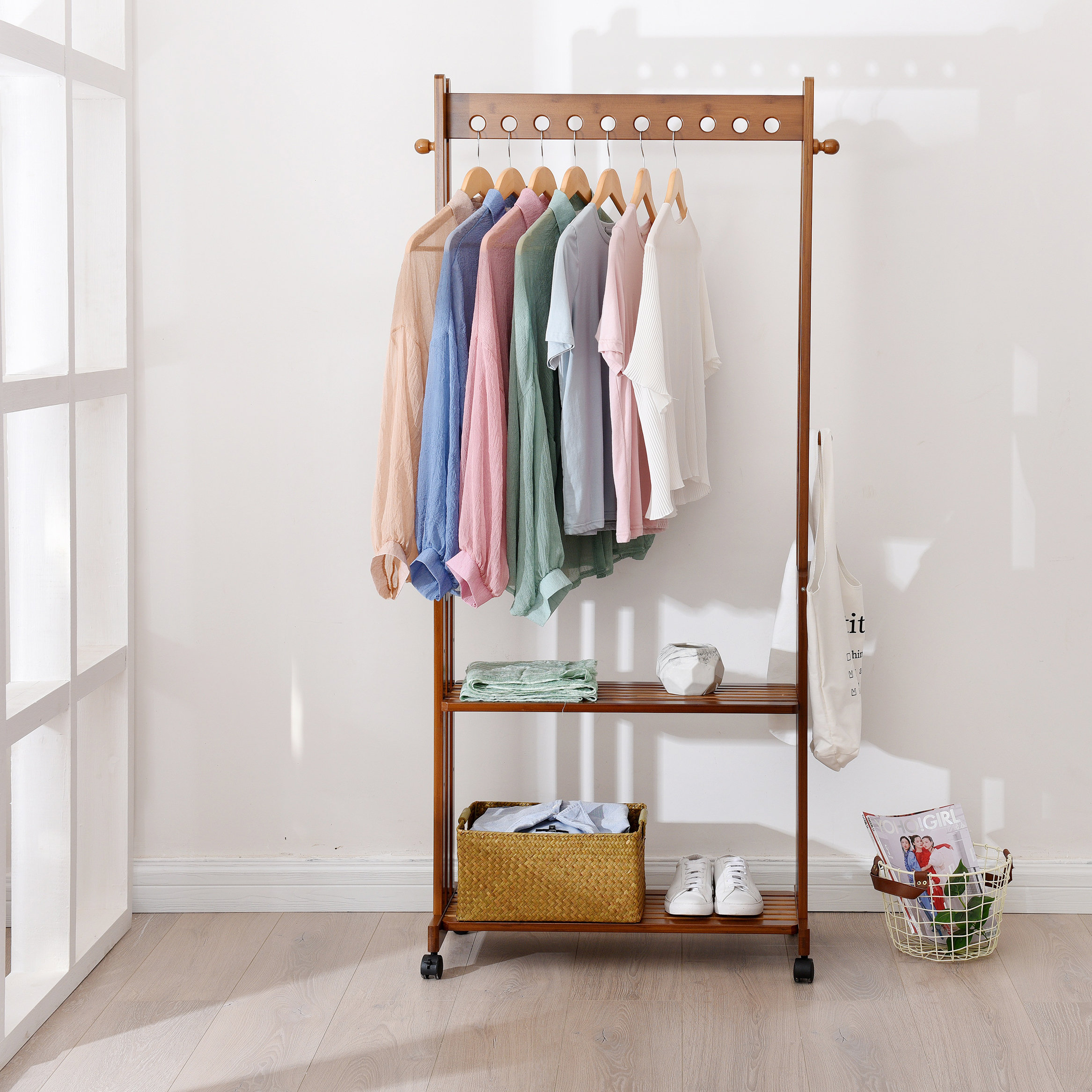 Rebrilliant Anteus Bamboo Clothing Rack Open Clothing Organizer Coat ...