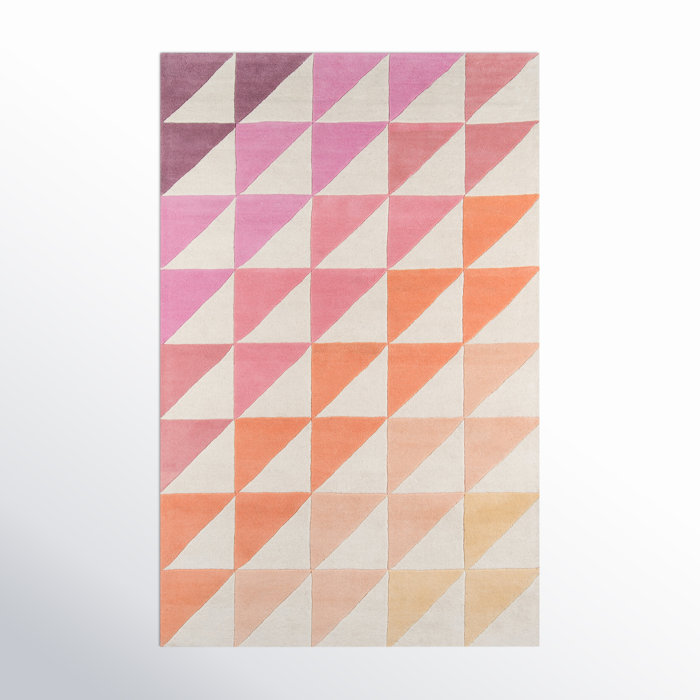 AllModern Glory Geometric Handmade Tufted Wool Ivory/Pink/Orange Area ...