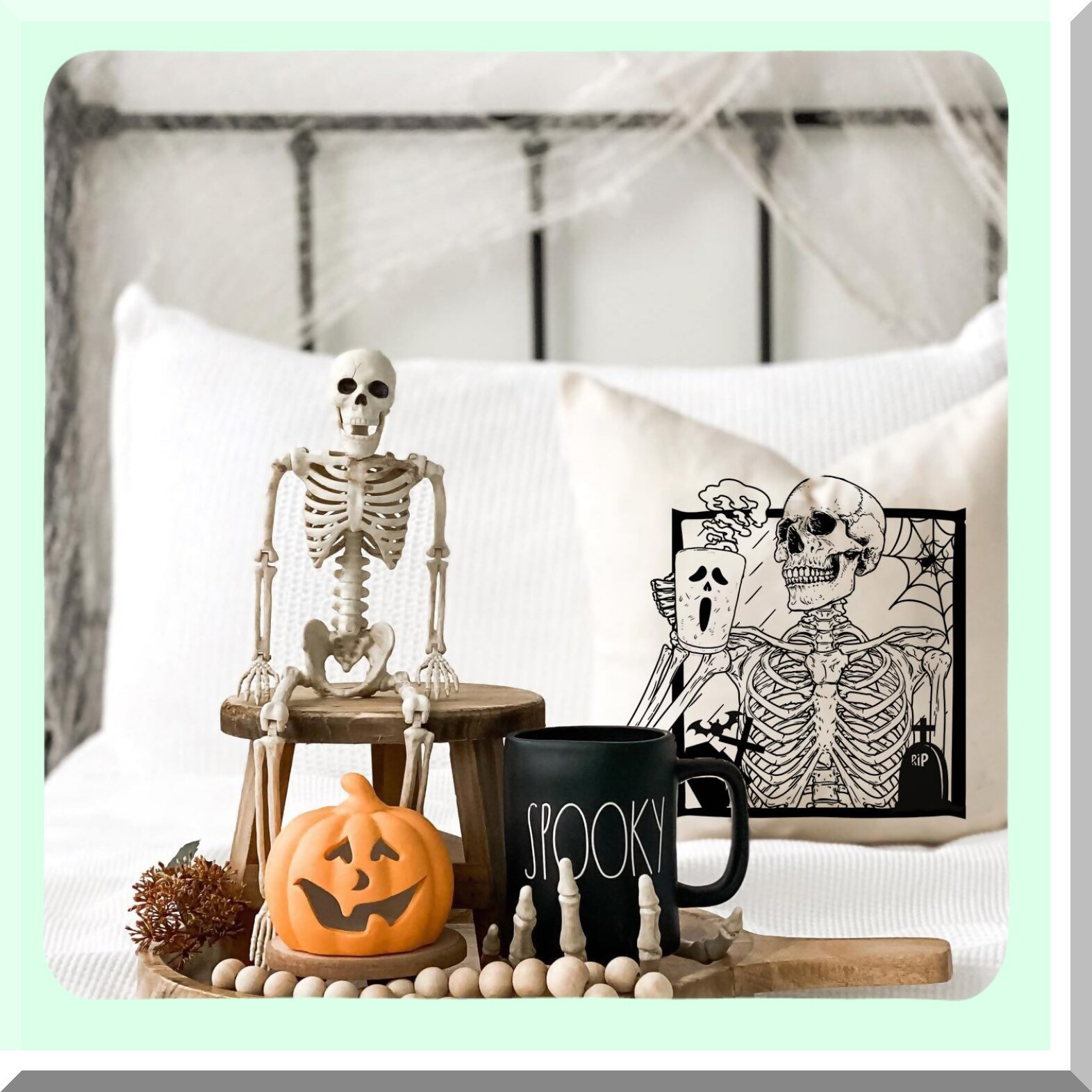 BRBCA Halloween Haunt Pillow Covers Set - Skeleton Bats Black Cat Ghost ...