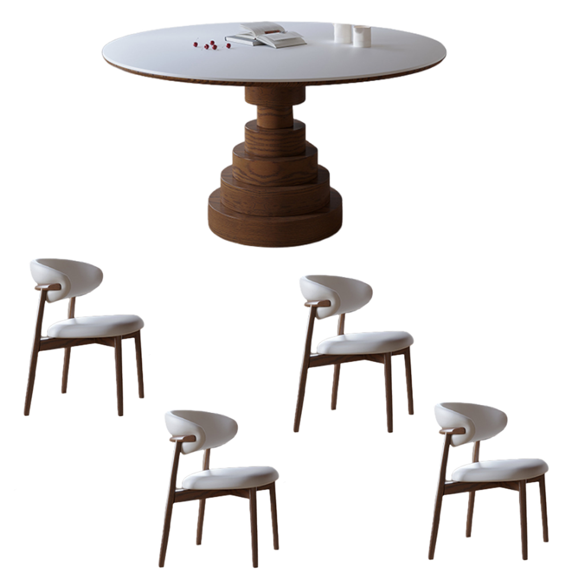 HomeLuxea Sintered Stone Ash Wood Round Dining Table Set | Wayfair