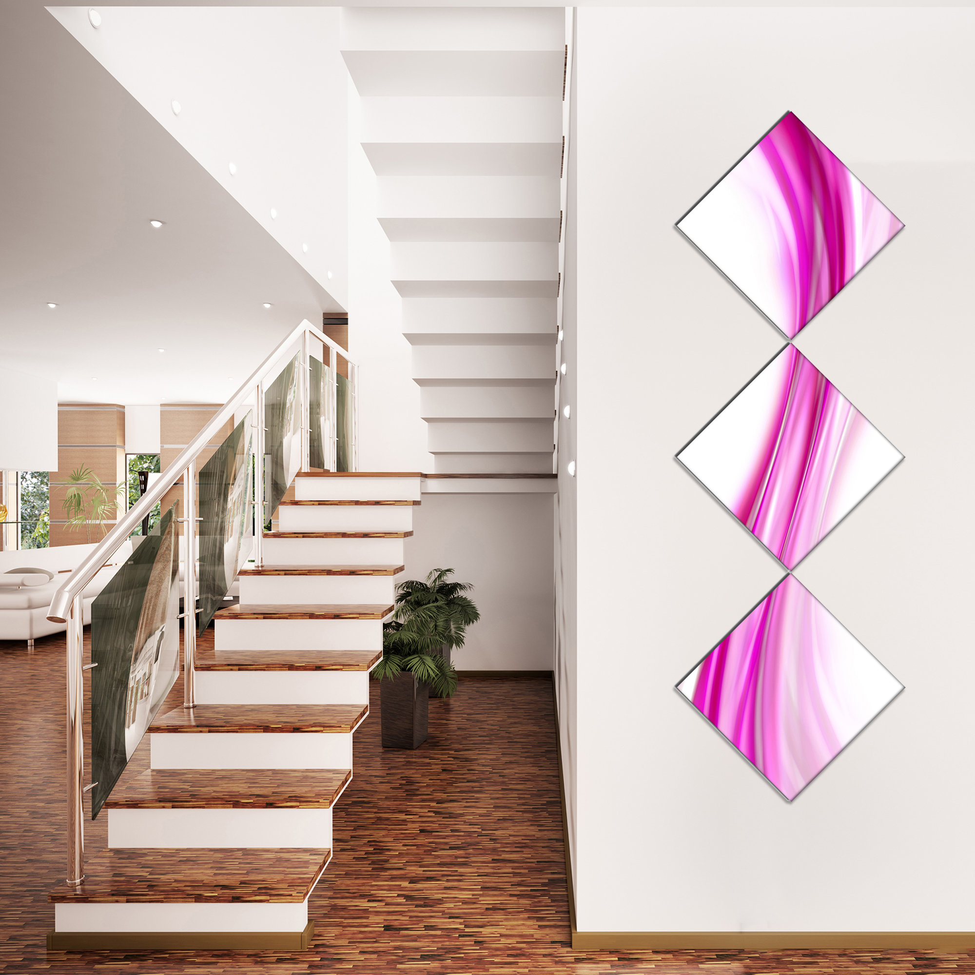 East Urban Home 'Abstract Pink Downward Waves' Graphic Art Print Multi ...