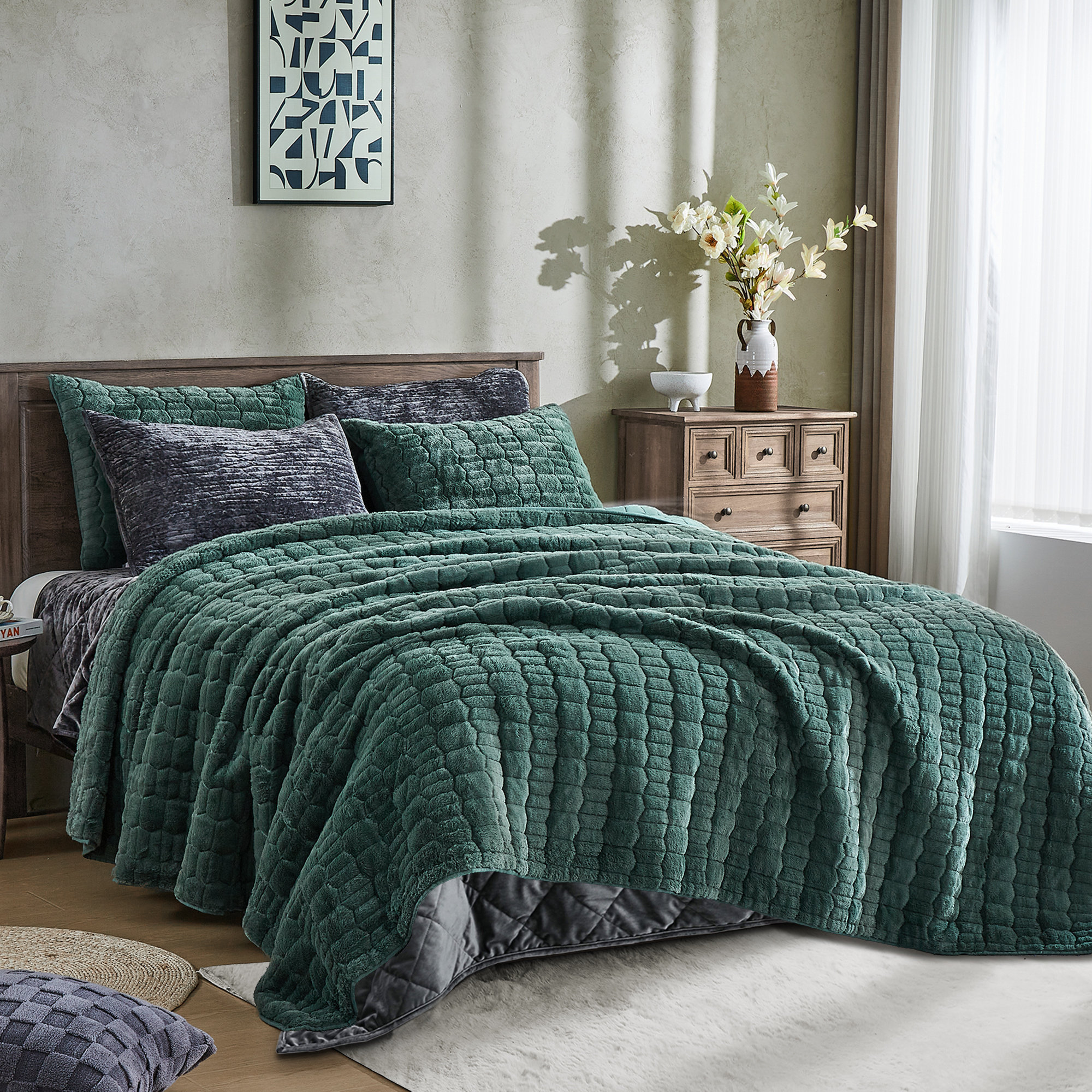Wonderful Textile Faux Fur Geometric Quilt Set & Reviews - Wayfair Canada