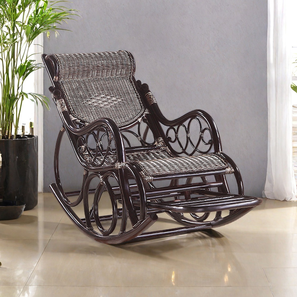 PPEDKS Rattan Rocking Chair with Retractable Foot Pedal | Wayfair