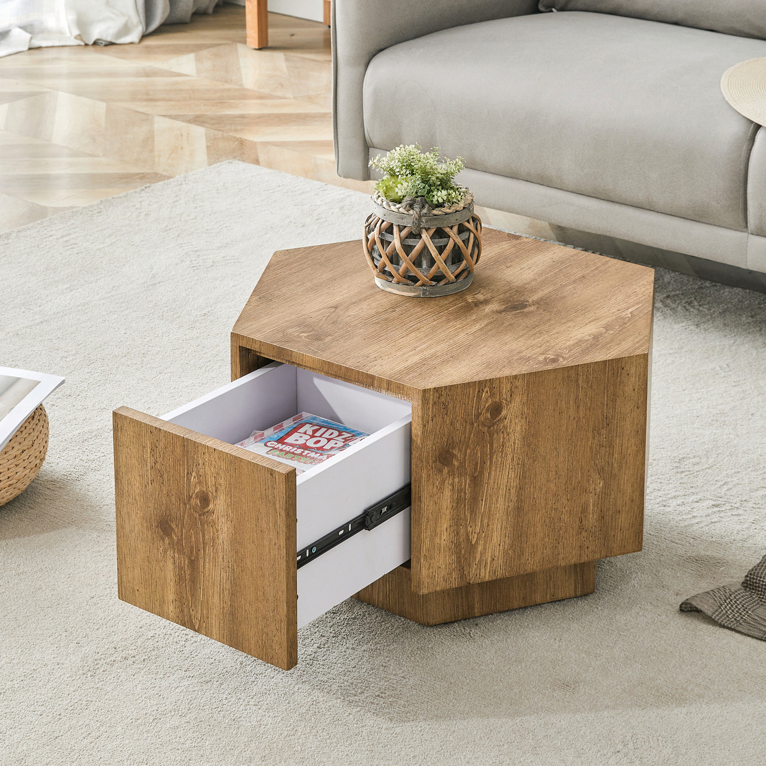 Latitude Run® Simple and Practical Hexagonal Coffee Table with Drawers ...