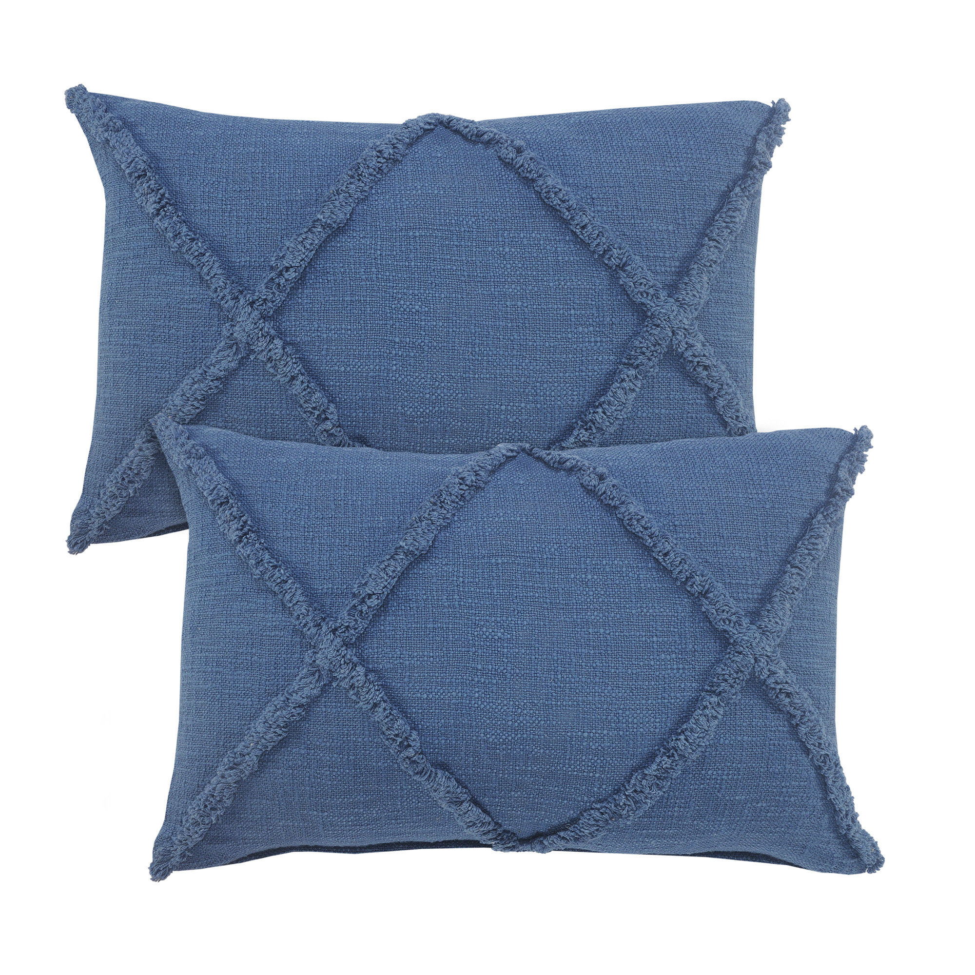 Rajani Home Casual Blue Solid Overtufted Handmade Cotton Throw Pillow ...