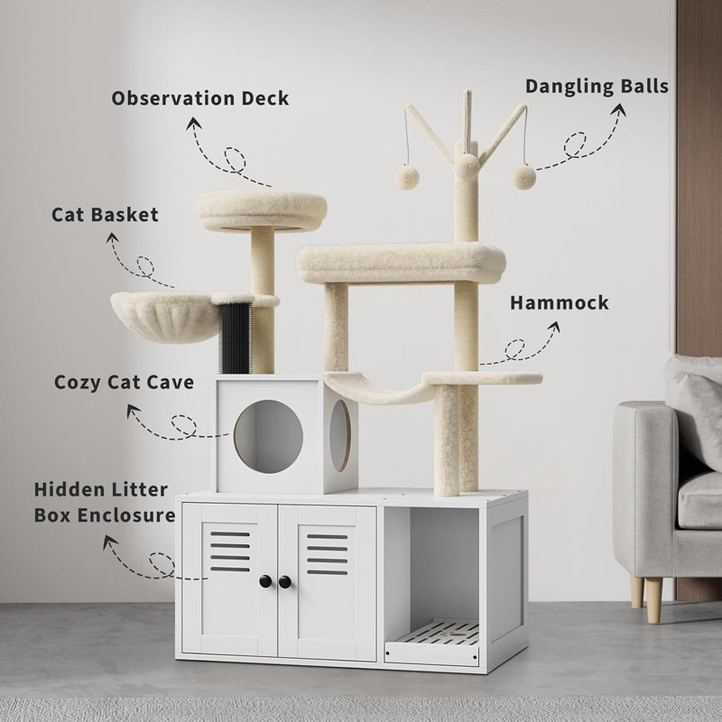Archie & Oscar™ Cat Tree With Litter Box Enclosure, 2-In-1 Modern Cat ...
