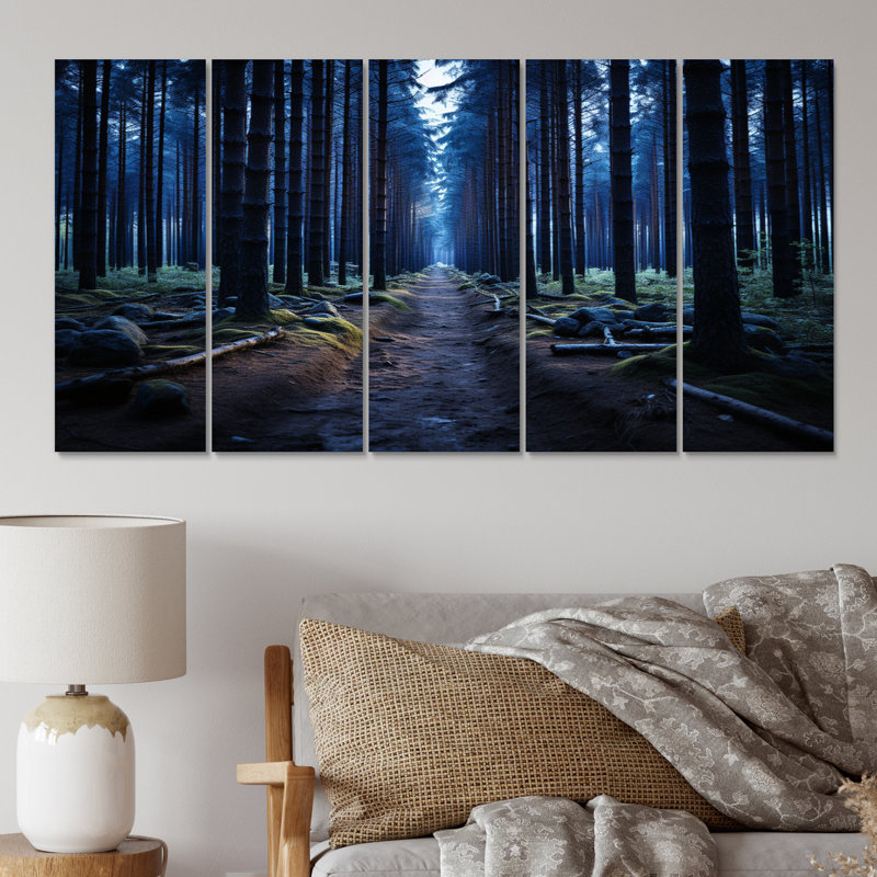 Millwood Pines Blue Path To The Forest On Canvas 5 Pieces Print | Wayfair