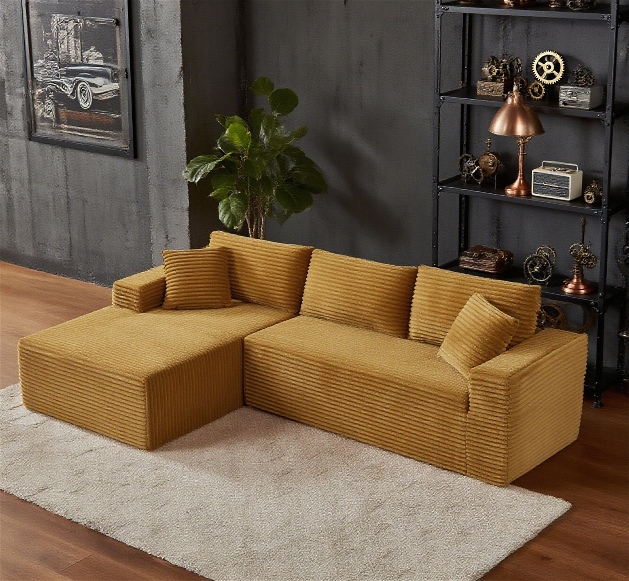 Mercer41 Corduroy L-Shaped Sectional Sofa, Cloud Deep Seat Modular ...