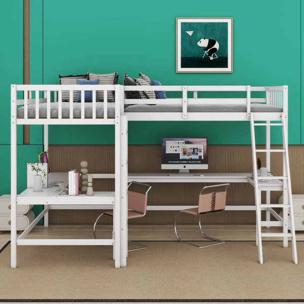 Harriet Bee Iljana Wood Twin Size L-Shaped Loft Bed with Ladder | Wayfair