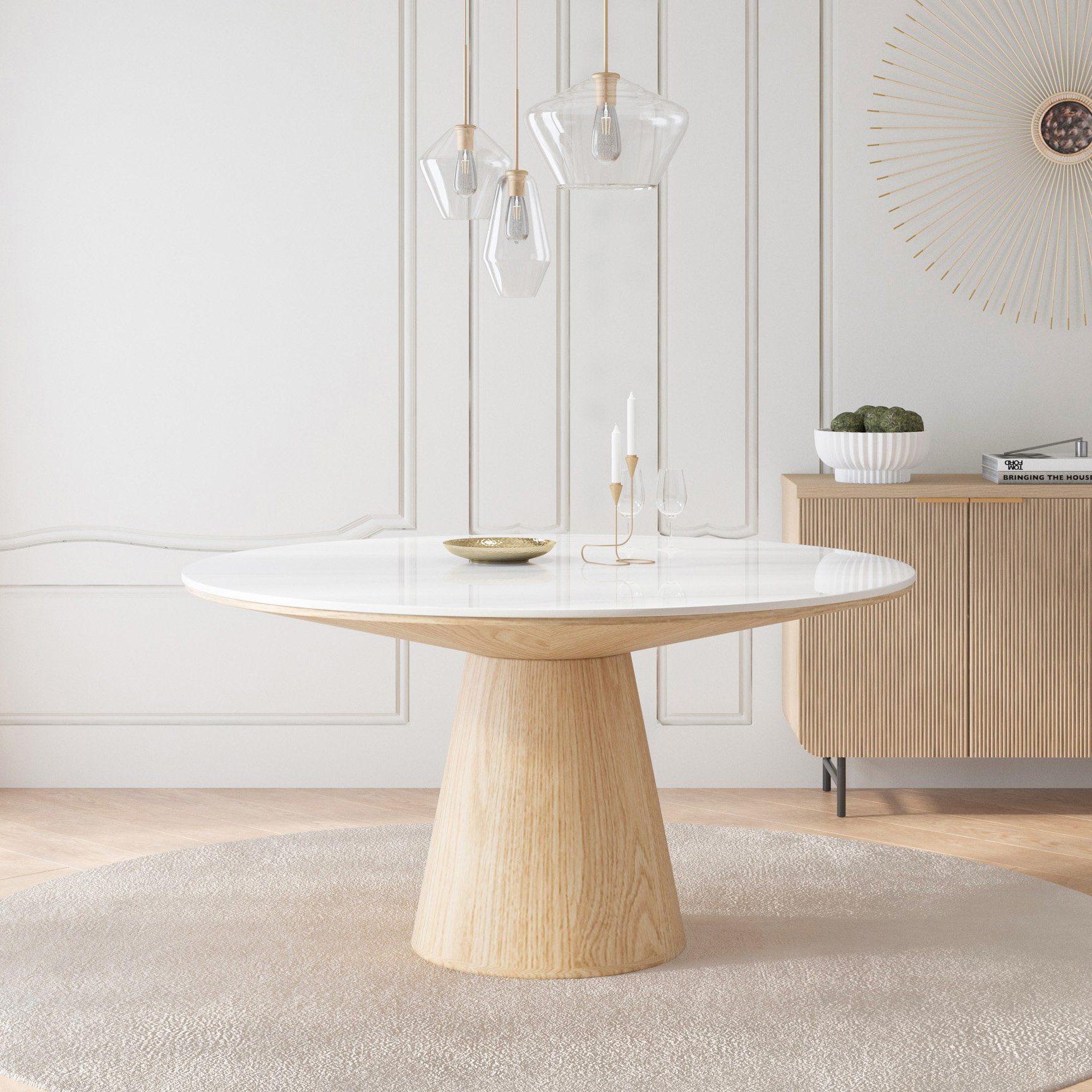 Ivy Bronx Astraea Sintered Stone Top Dining Table With Walnut Base for ...