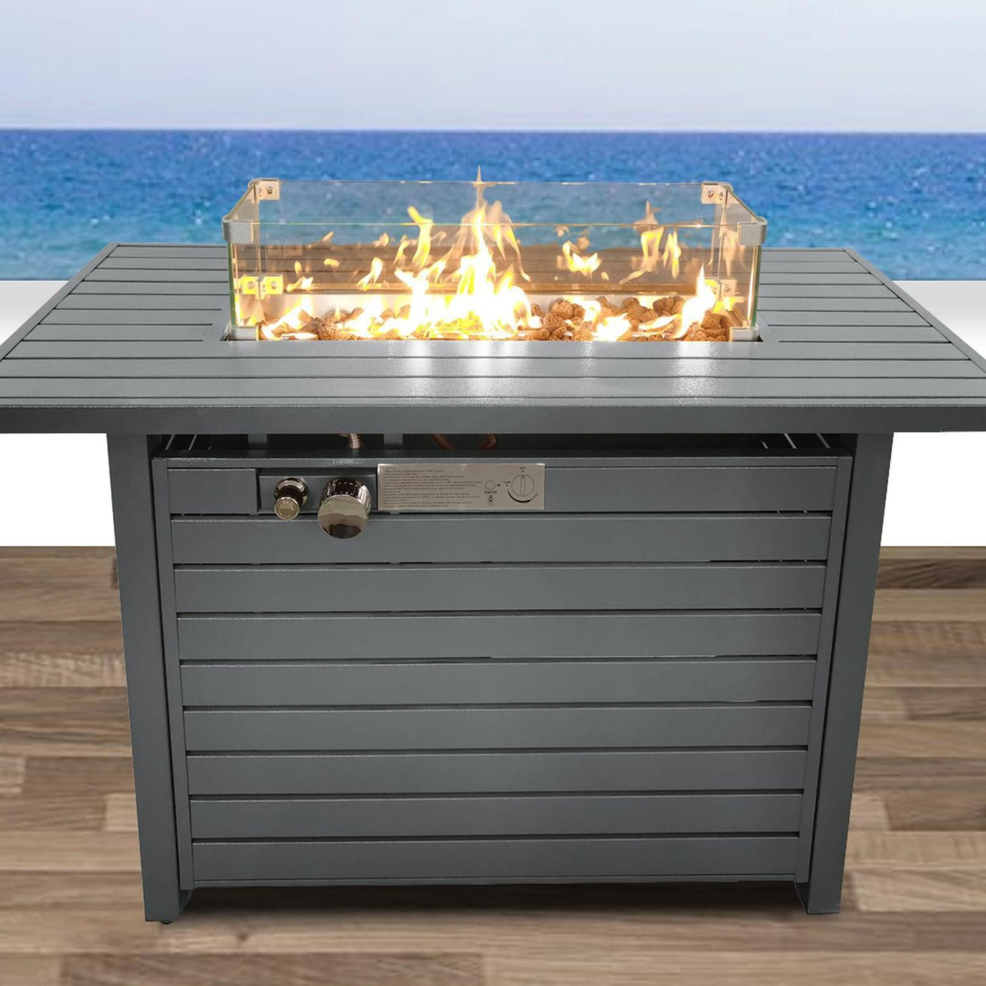 Latitude Run® 42'' L Steel Propane Outdoor Fire Pit Table with Lid ...
