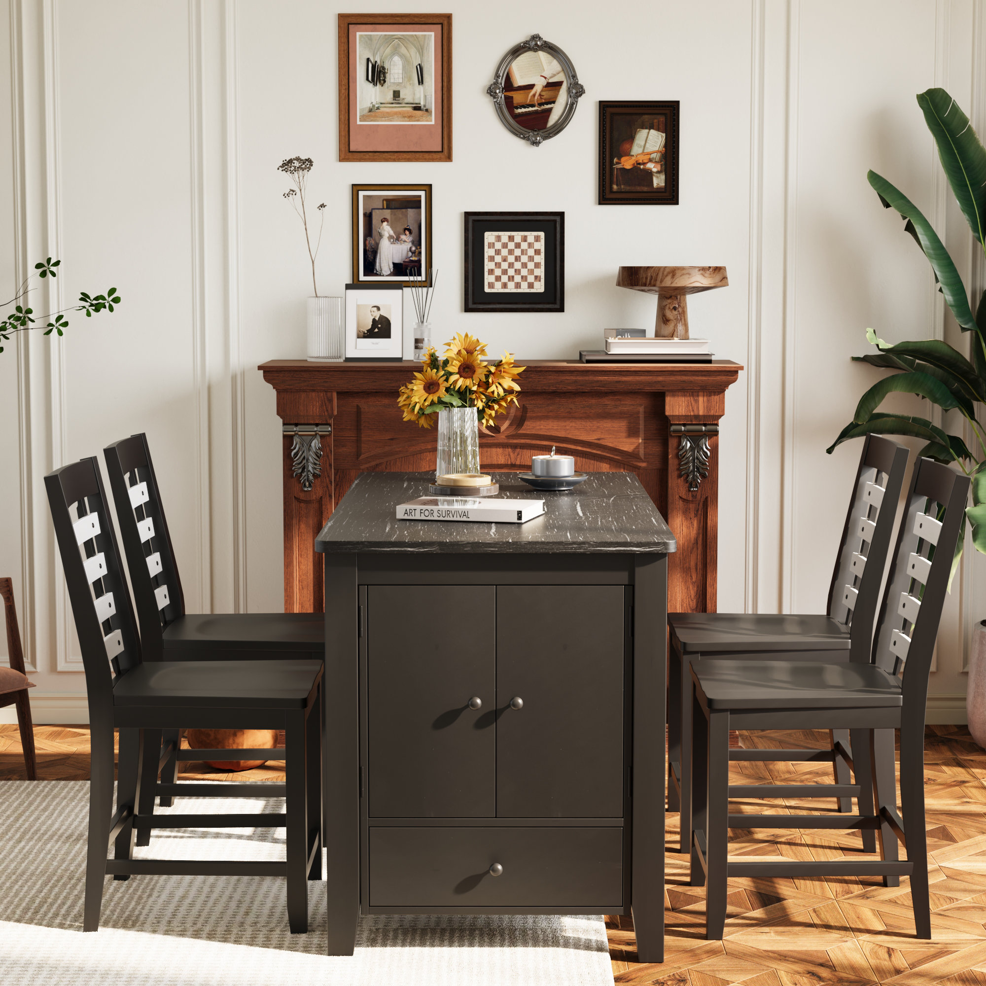 Red Barrel Studio® 5 - Piece Dining Set Robust Solid Wood Storage with ...