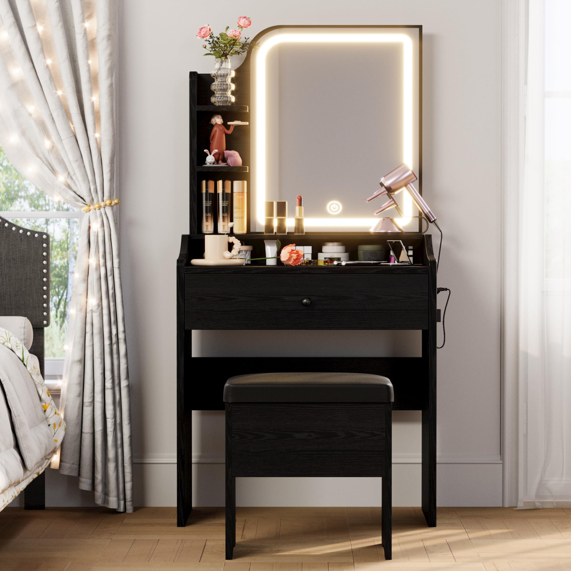 Latitude Run® Small Makeup Vanity Desk With Mirror And Lights, Vanity ...