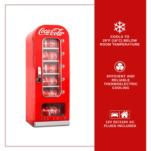 Coca-Cola Vending Machine Mini Fridge 12V DC 110V AC 10 Can Cooler, Red ...